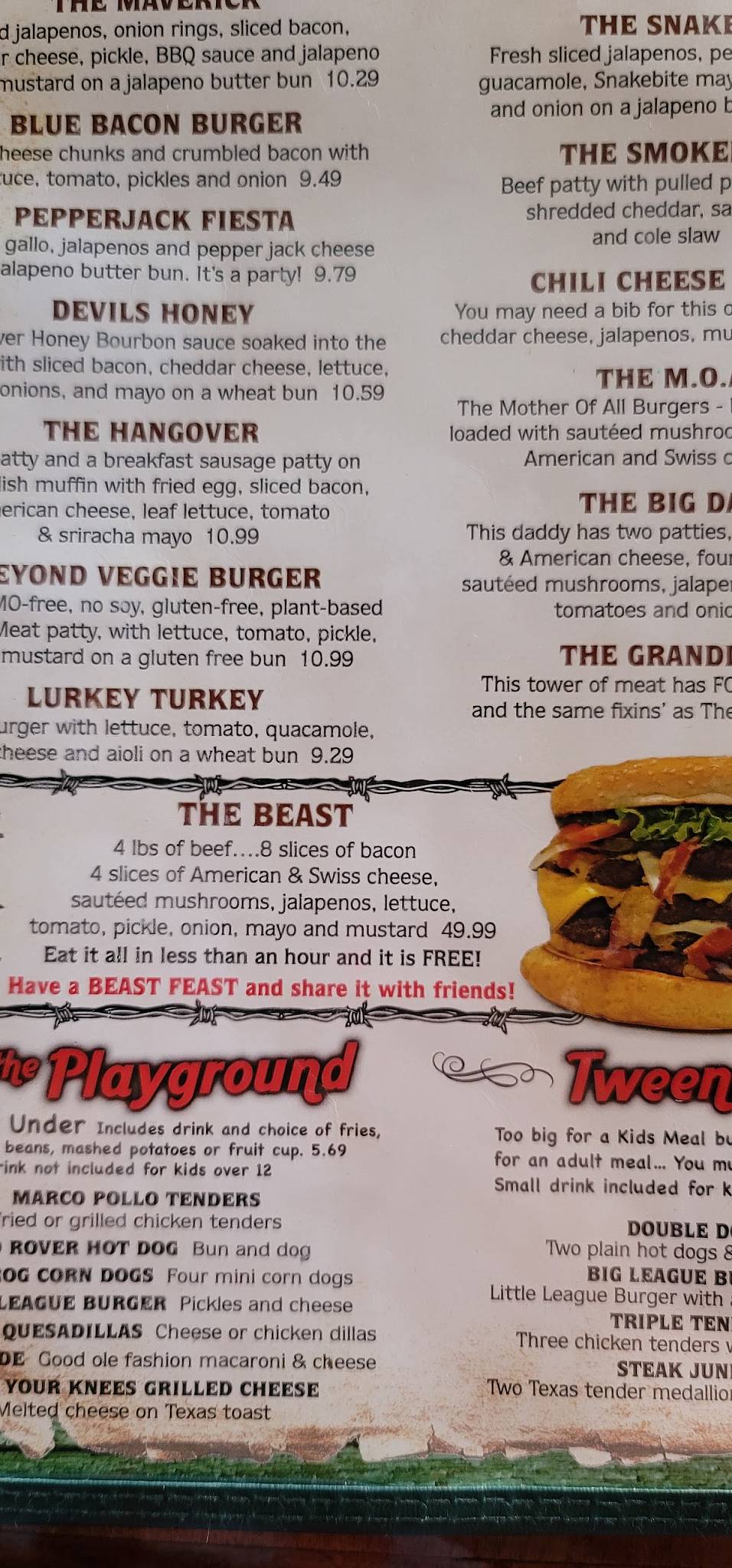 Menu at The Backyard Grill restaurant, Houston, Jones Rd