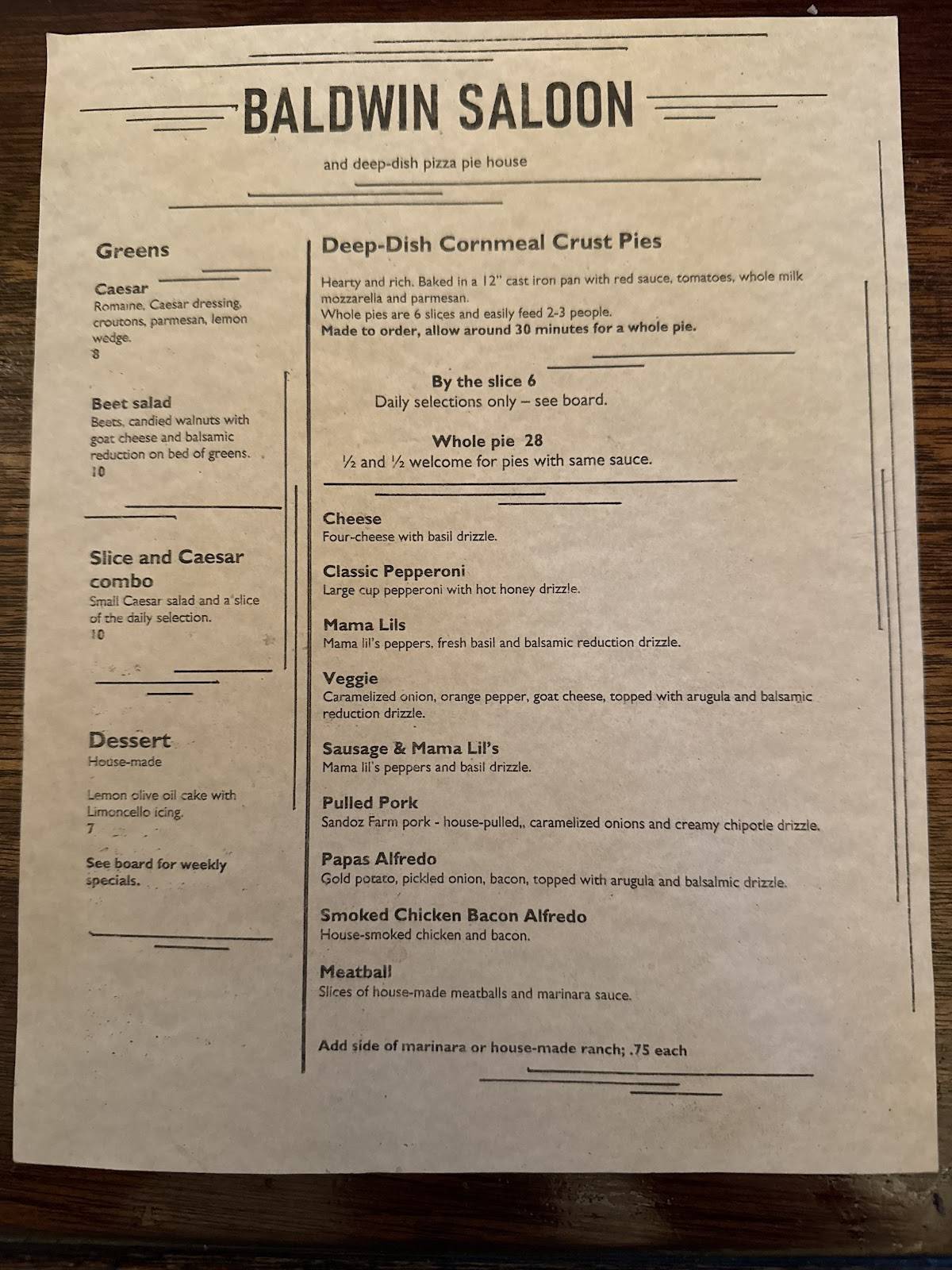 Menu at The Baldwin Saloon pub & bar, The Dalles