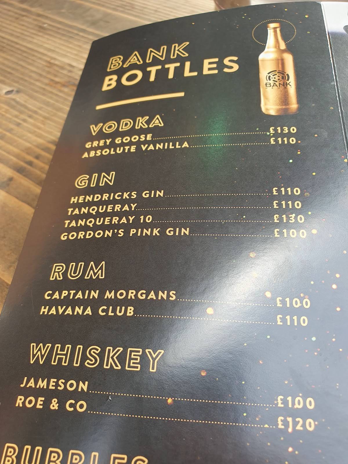 Menu at The Bank Newry club, Newry