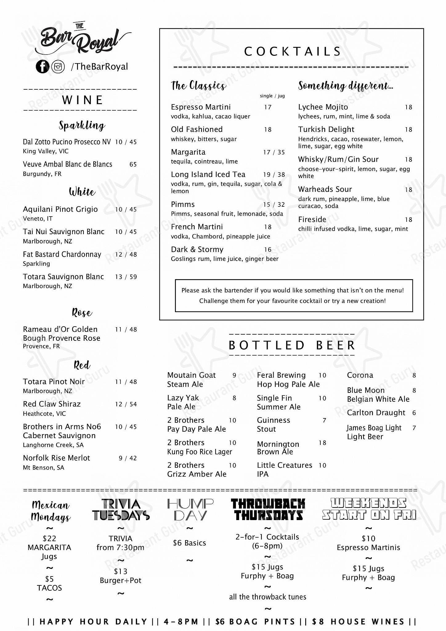Menu at B Side Beer & Wine pub & bar, Glen Huntly