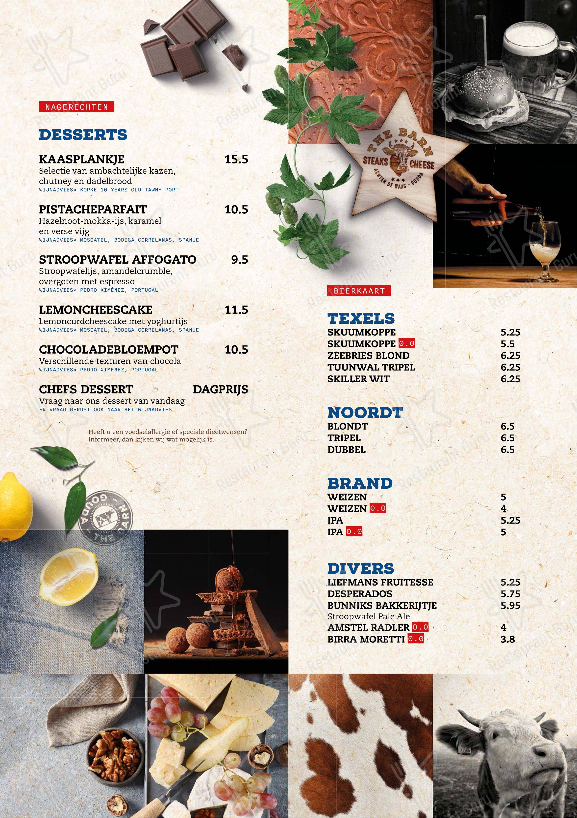 Menu at The Barn, Gouda