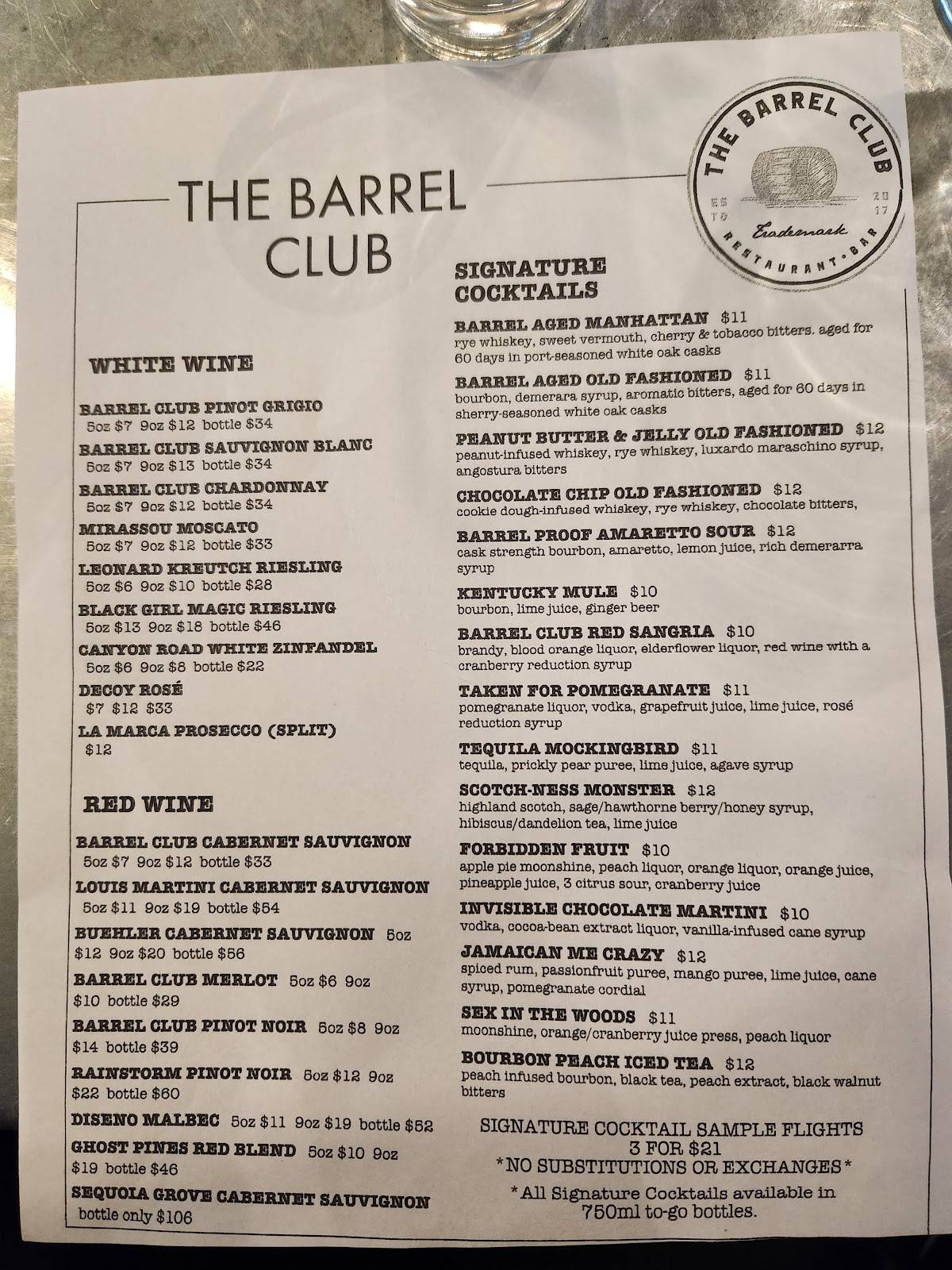 Menu at The Barrel Club, Oak Lawn