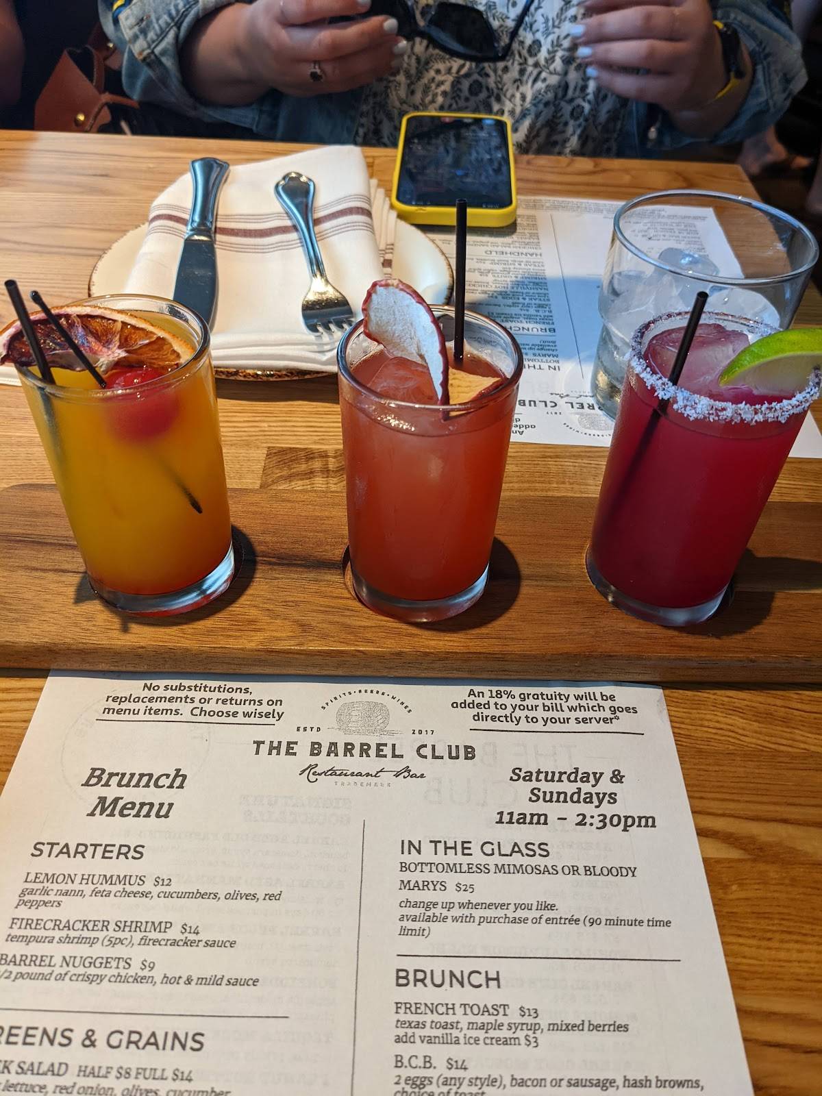 Menu at The Barrel Club, Oak Lawn