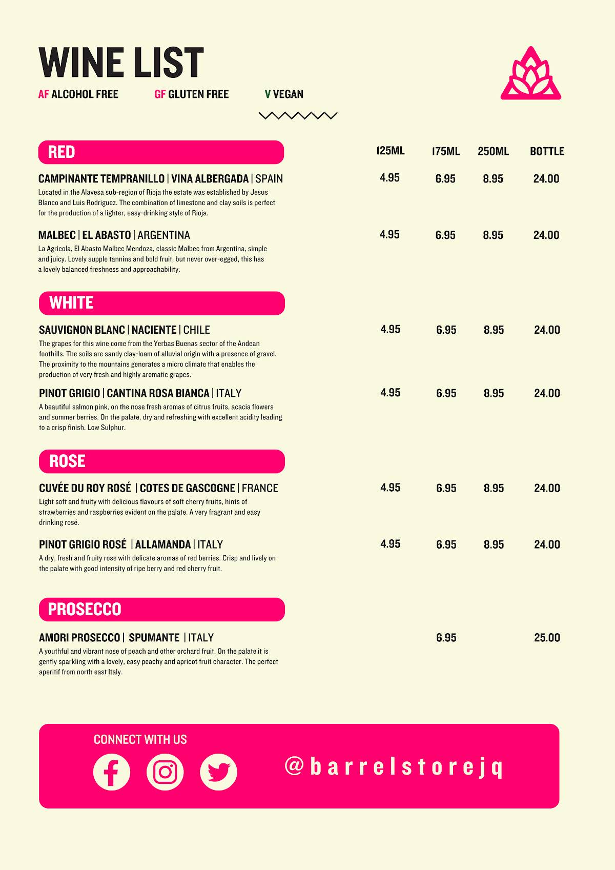 Menu at The Barrel Store by Attic, Birmingham