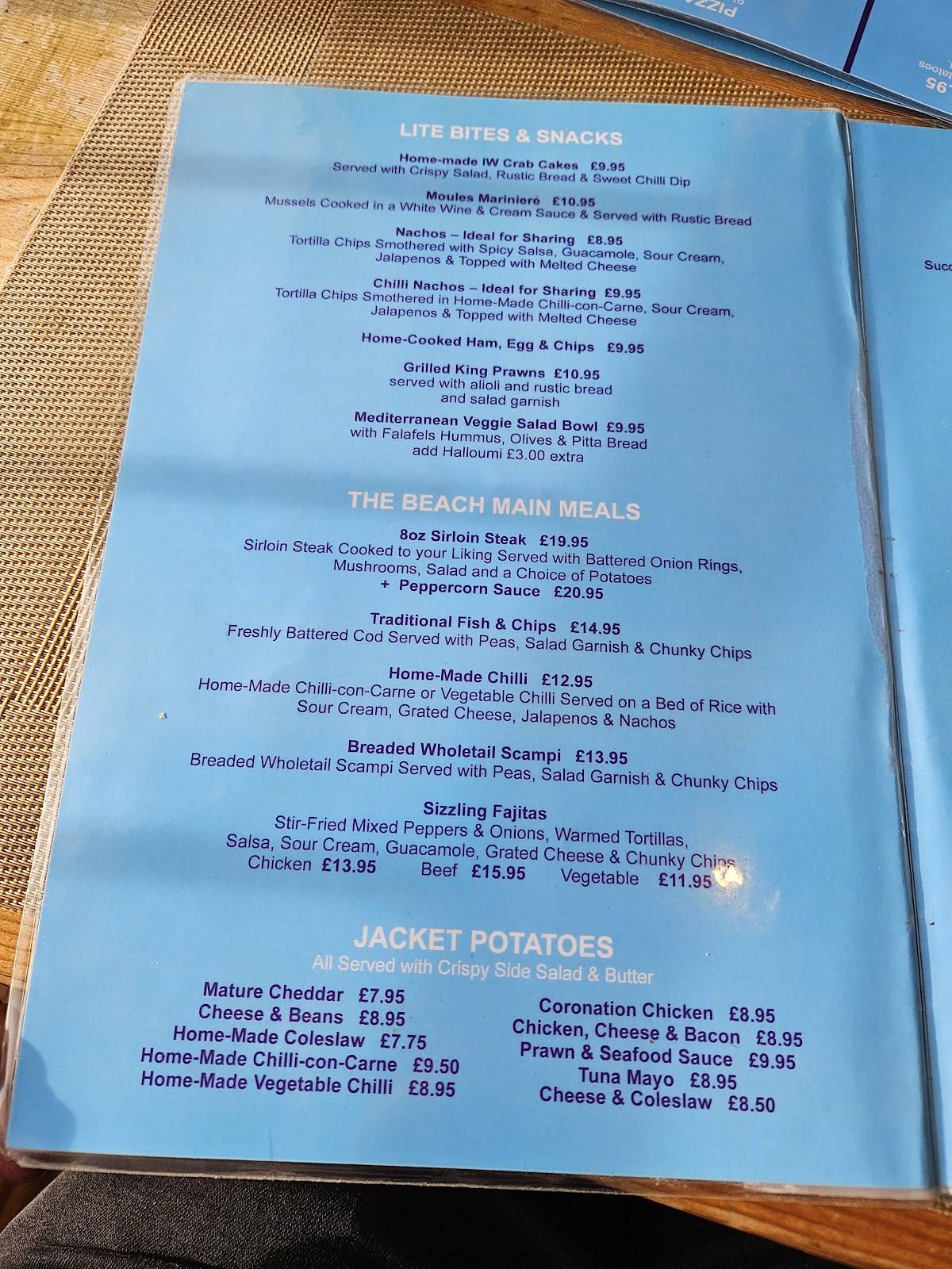 Menu at The Beach Cafe, Sandown