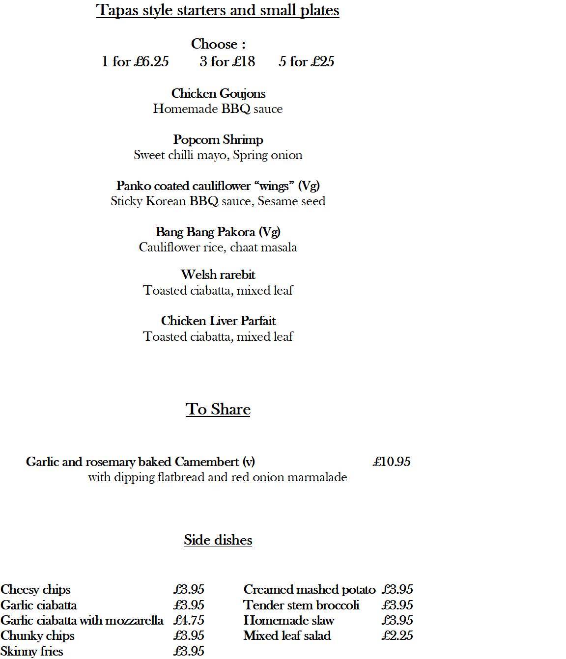 Menu at The Bear pub & bar, Camberley