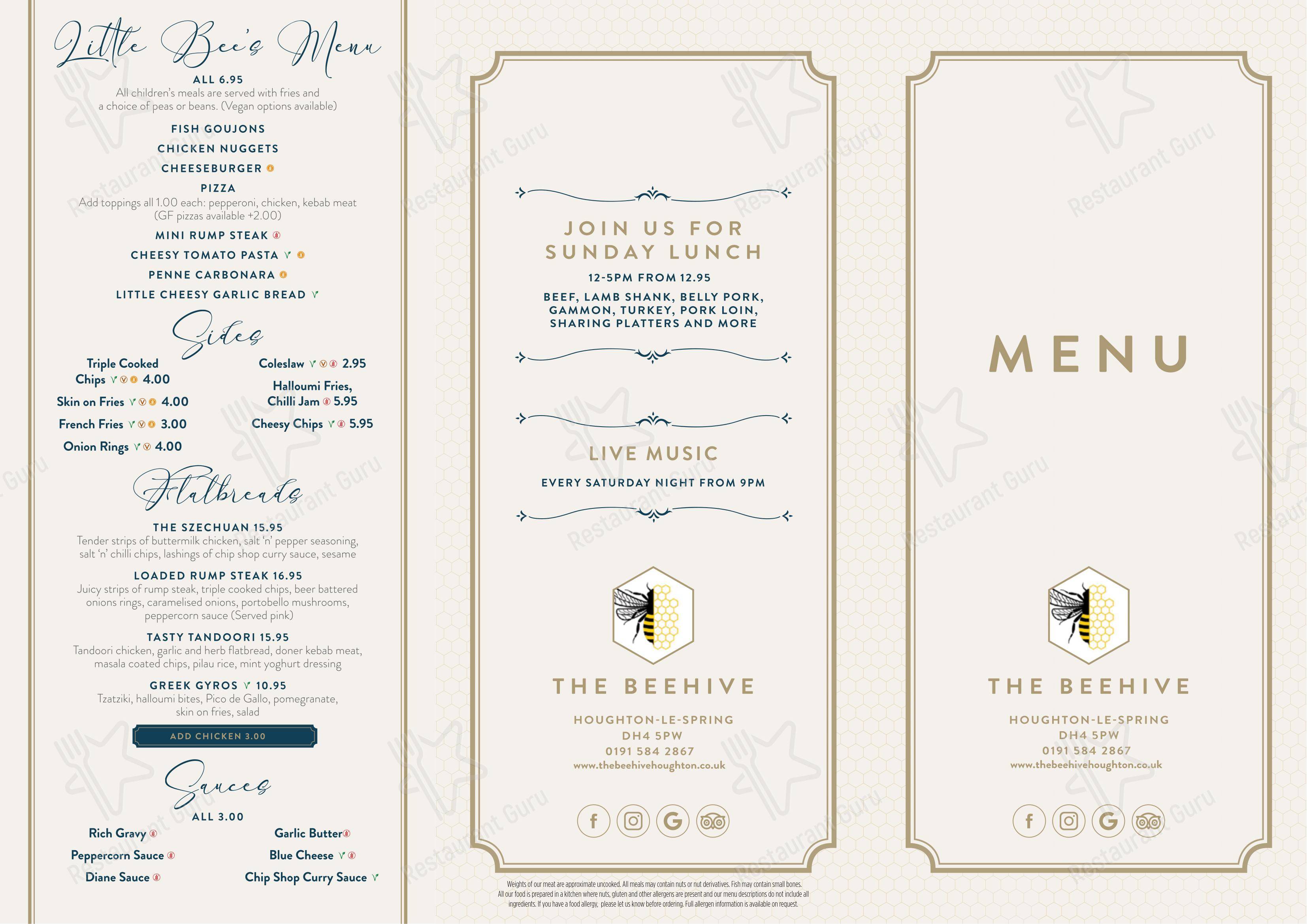 Menu at The Beehive Pub, Houghton le Spring, The Beehive pub