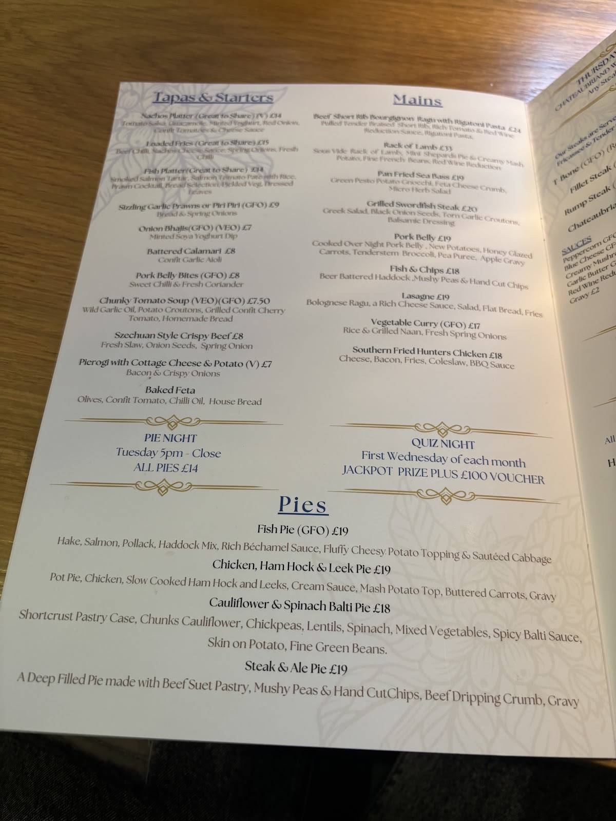 Menu at The Bells Bar & Kitchen, Barnsley