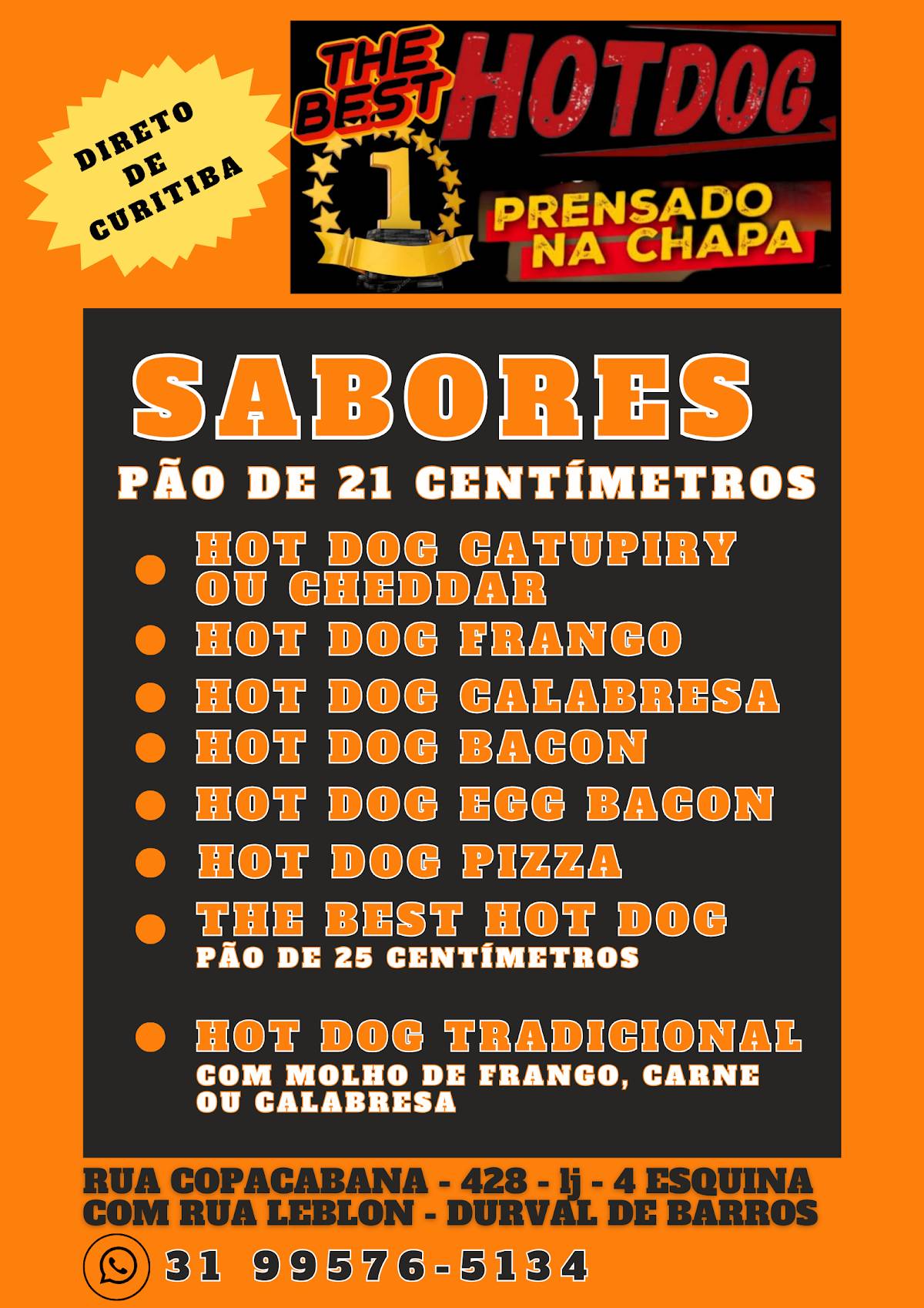 Menu at The Best Hot Dog na Chapa restaurant, Contagem