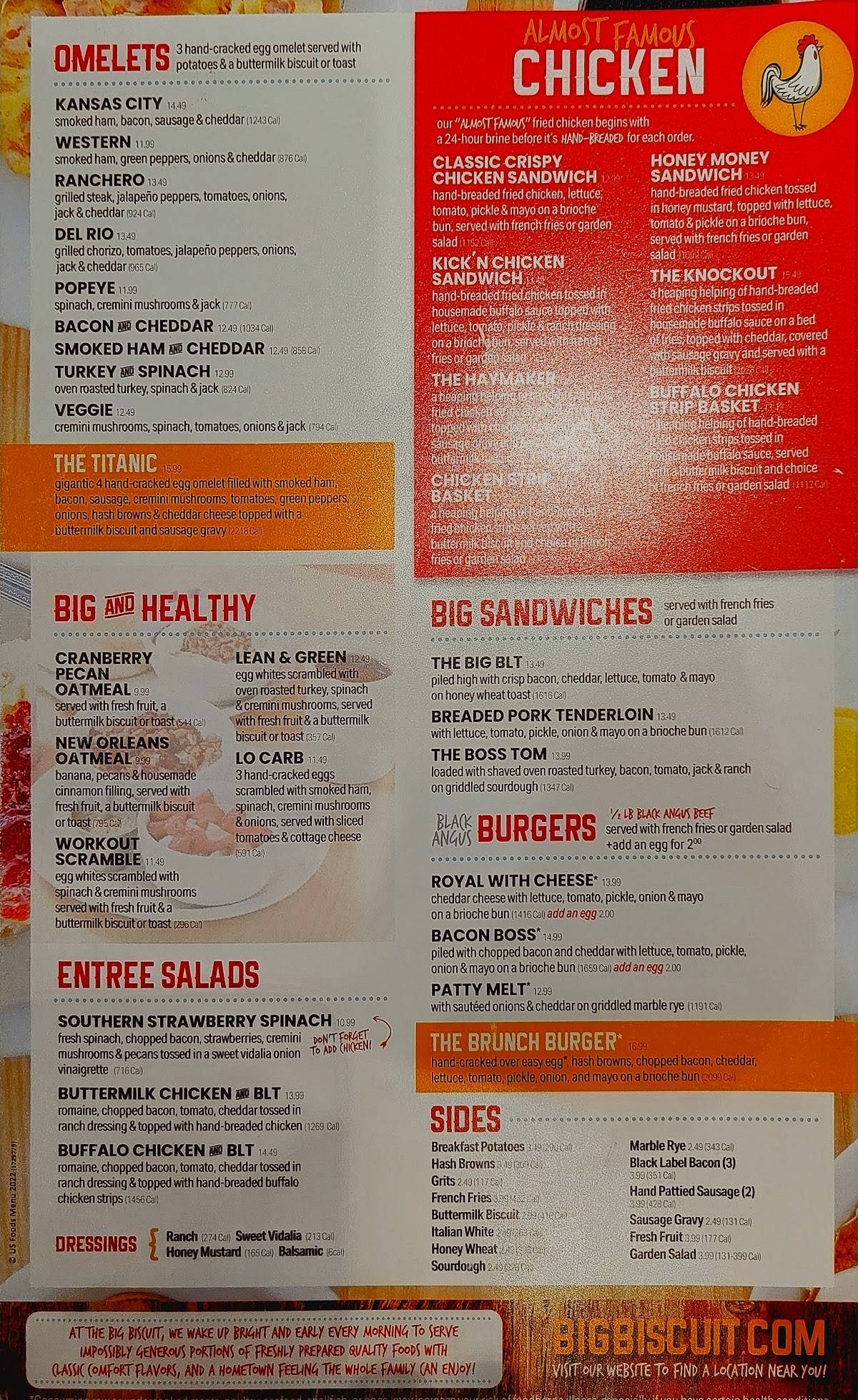 Menu at The Big Biscuit restaurant, Edmond