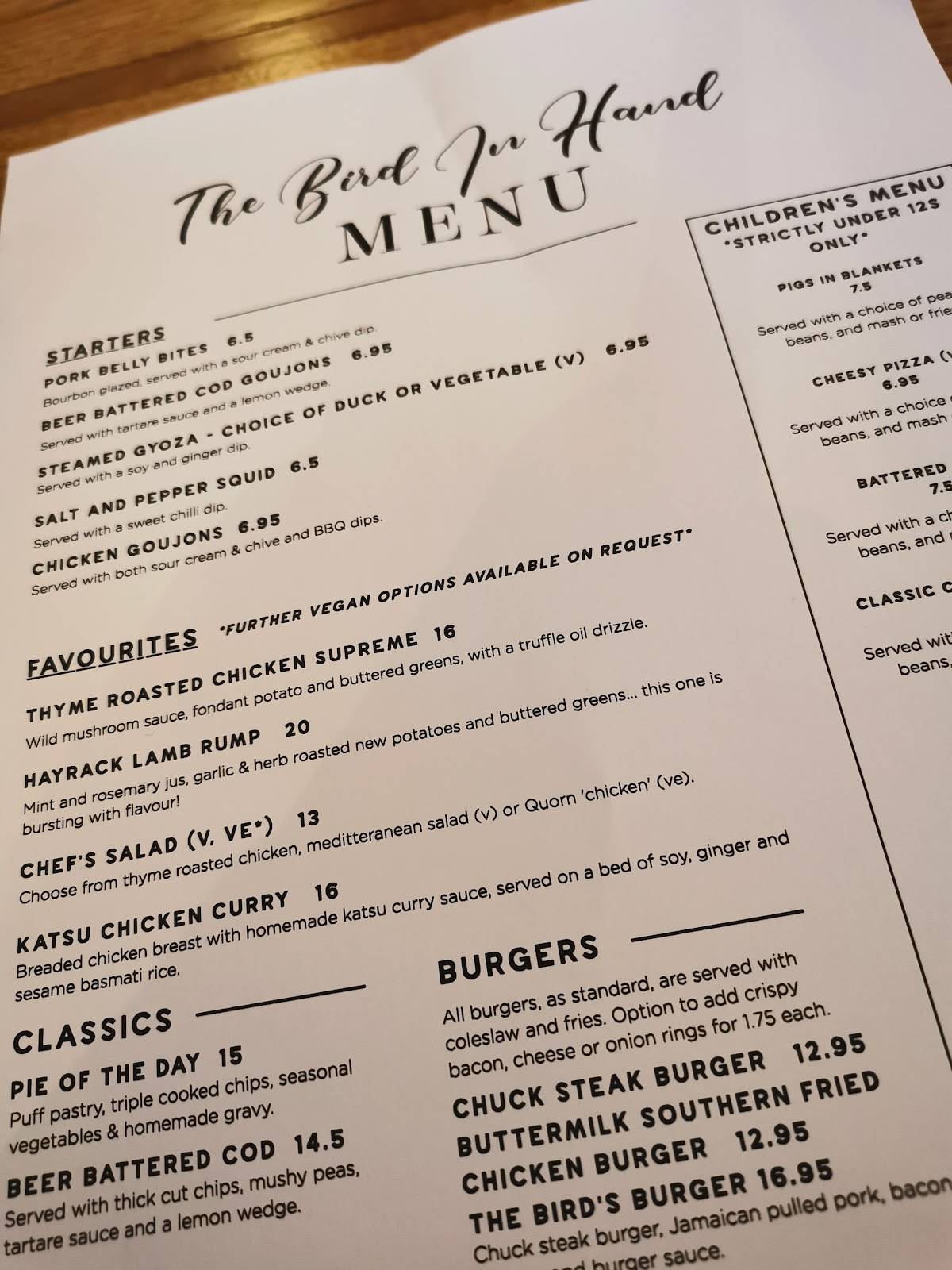Menu at The Bird In Hand pub & bar, Chester