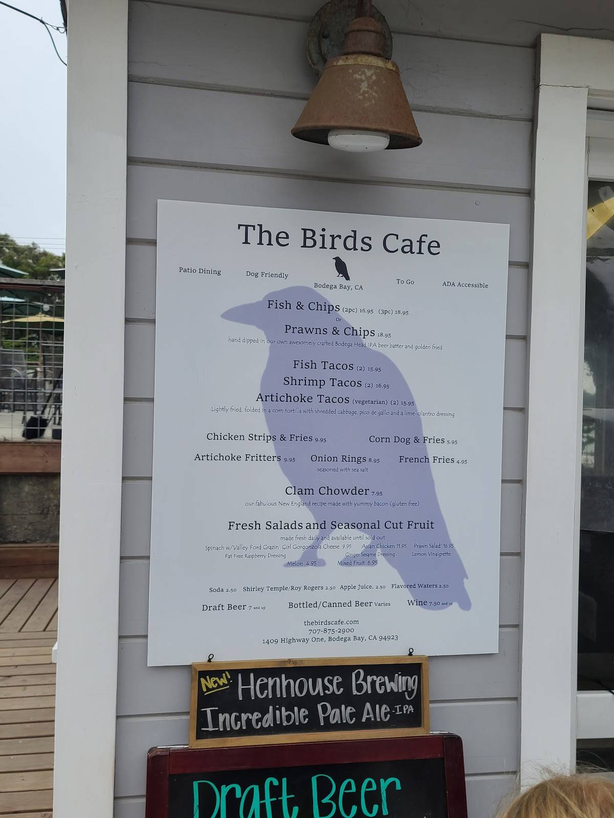 Menu at The Birds Cafe, Bodega Bay