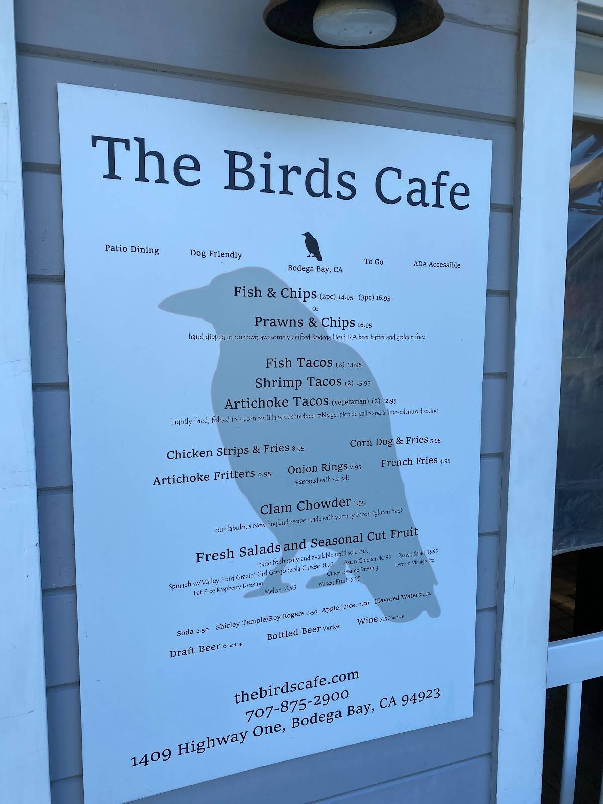 Menu at The Birds Cafe, Bodega Bay
