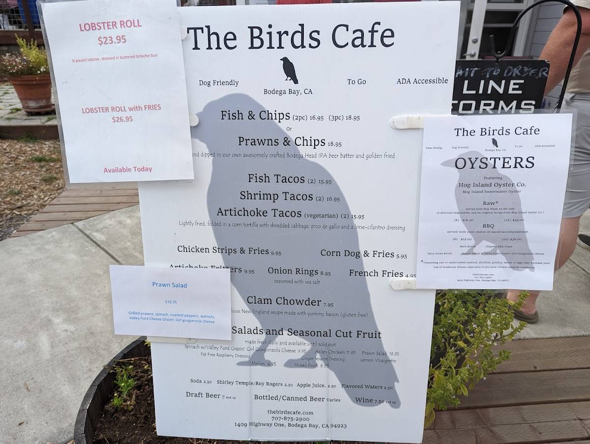Menu at The Birds Cafe, Bodega Bay