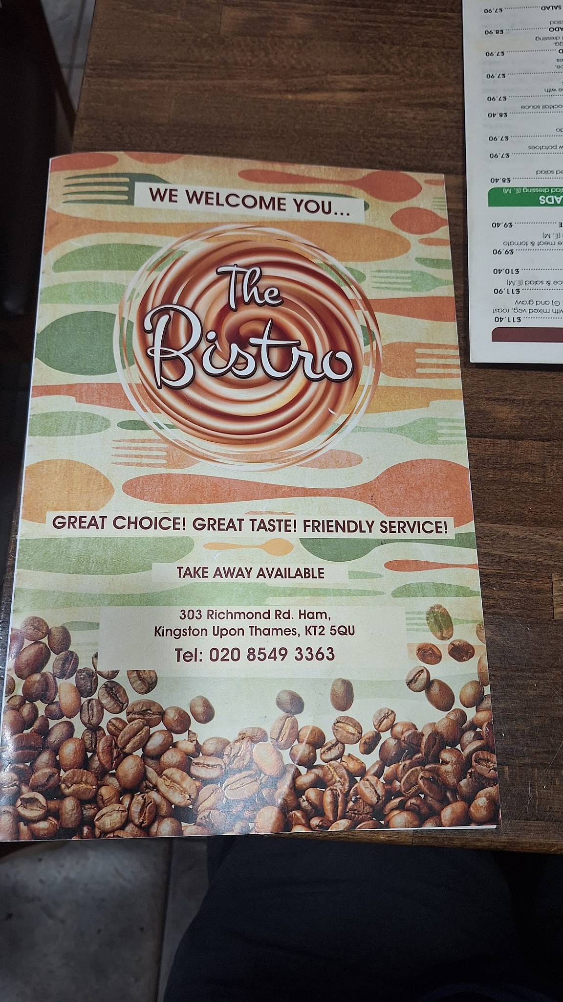 Menu at The Bistro Cafe, Kingston upon Thames, 303 Richmond Rd