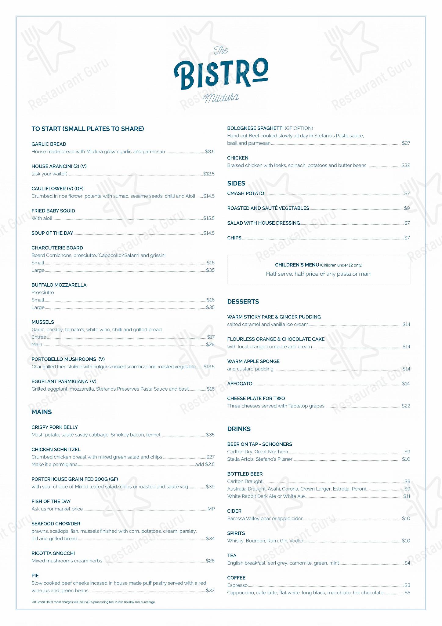 Menu at The Bistro pub & bar, Mildura