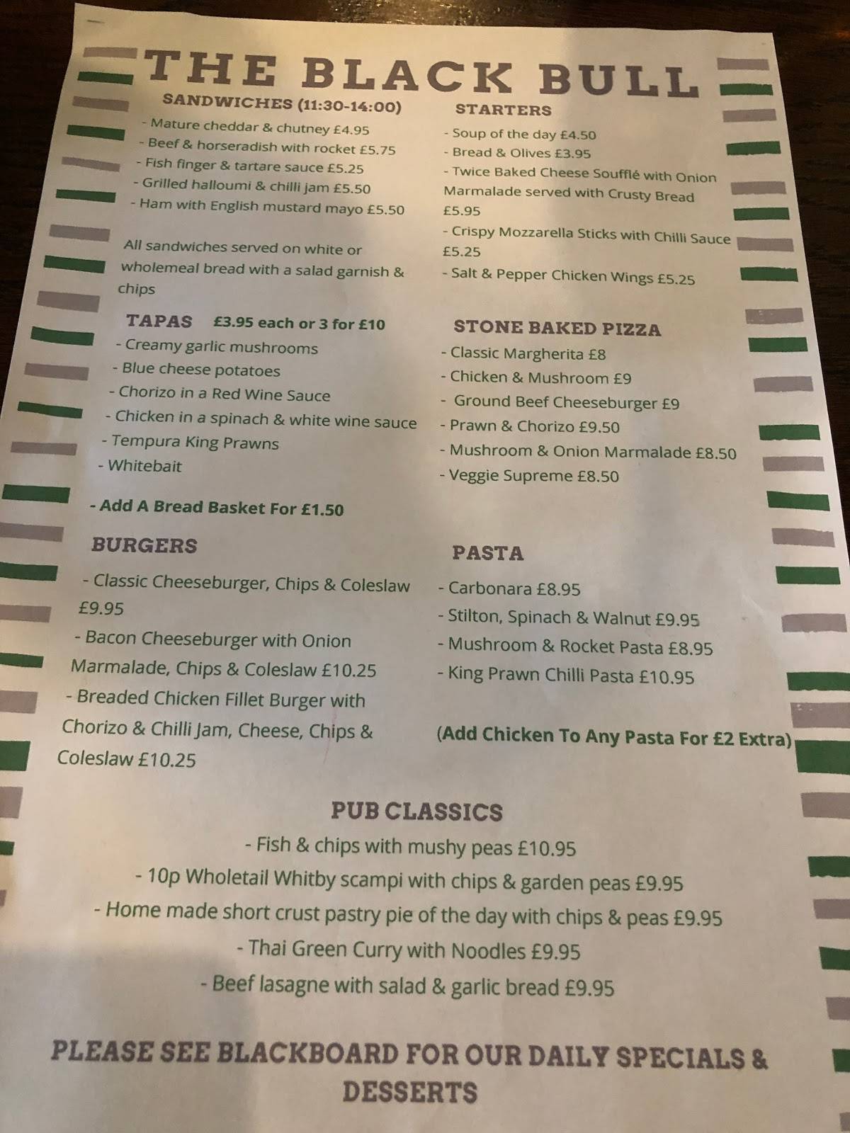 Menu at The Black Bull pub & bar, Dunholme
