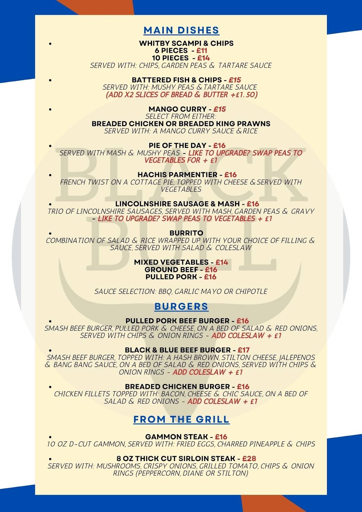 Menu at The Black Bull pub & bar, Dunholme