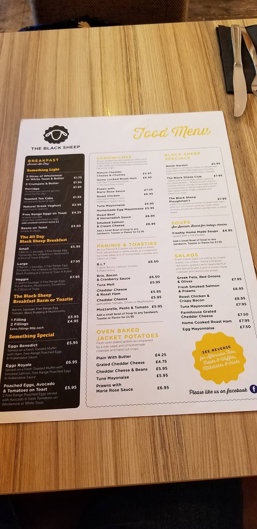 Menu at The Black Sheep Tea Room cafe, Lytham Saint Annes