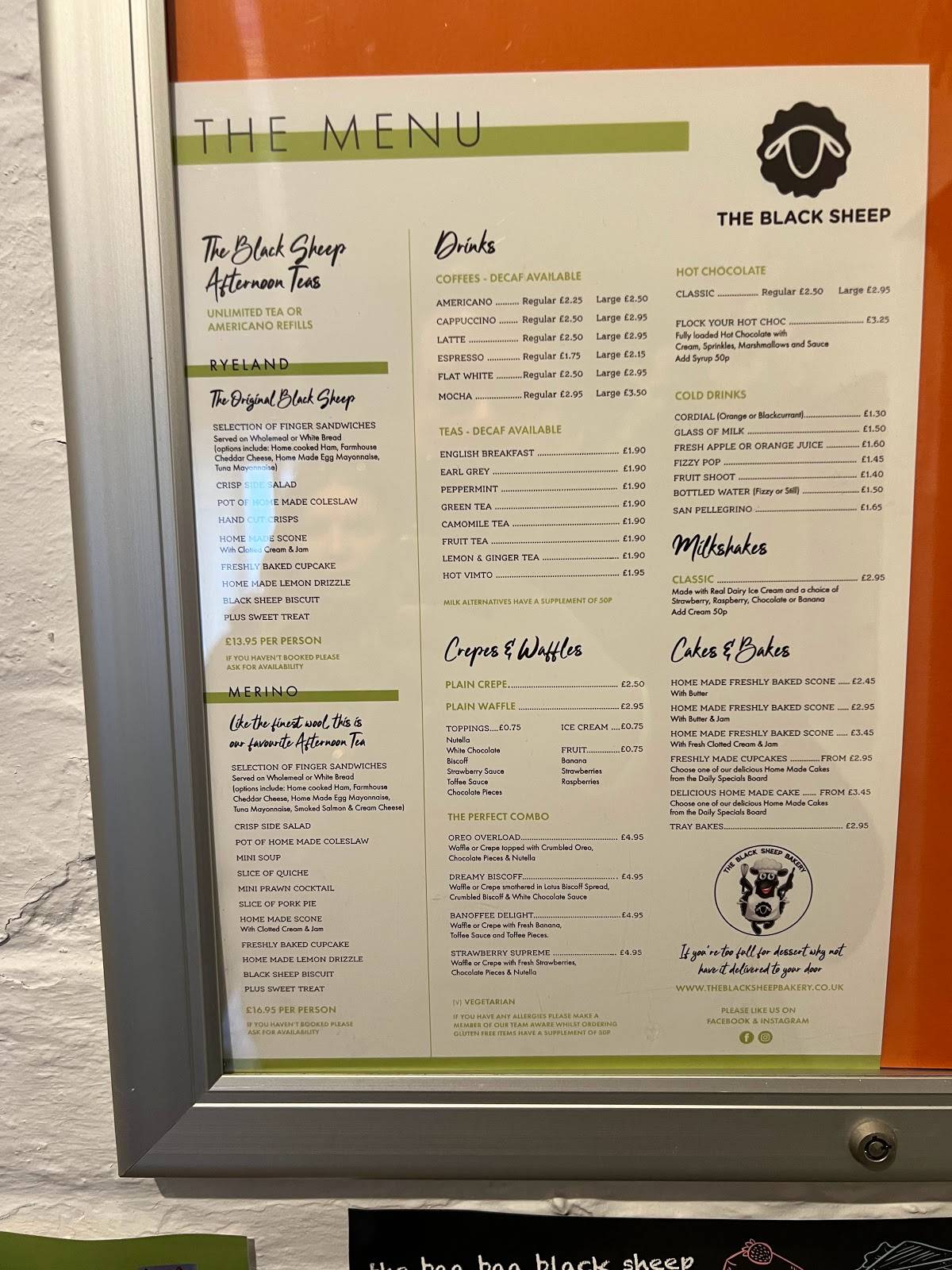 Menu at The Black Sheep Tea Room cafe, Lytham Saint Annes