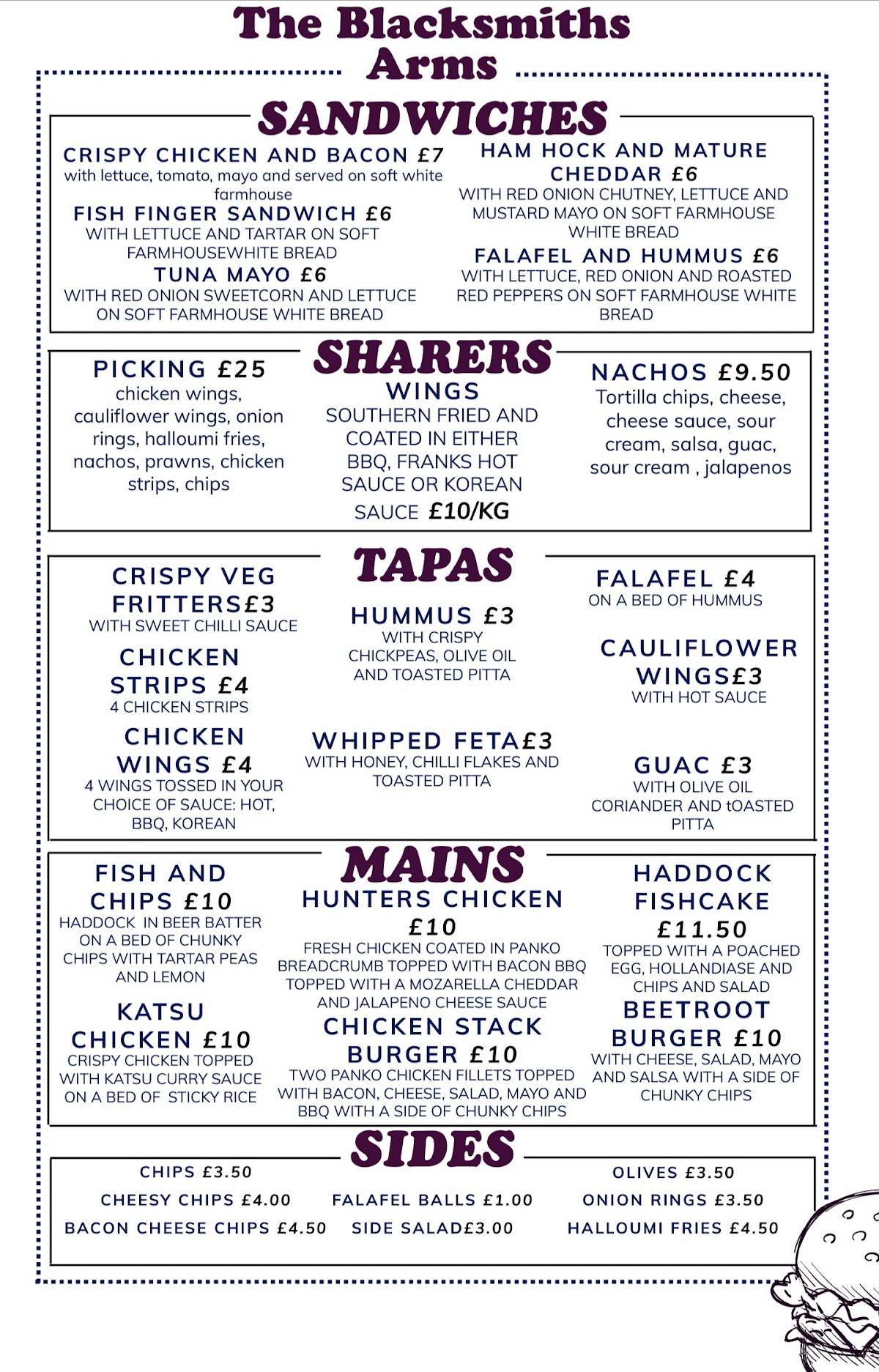 Menu at The Blacksmith Arms pub & bar, Clacton-on-Sea