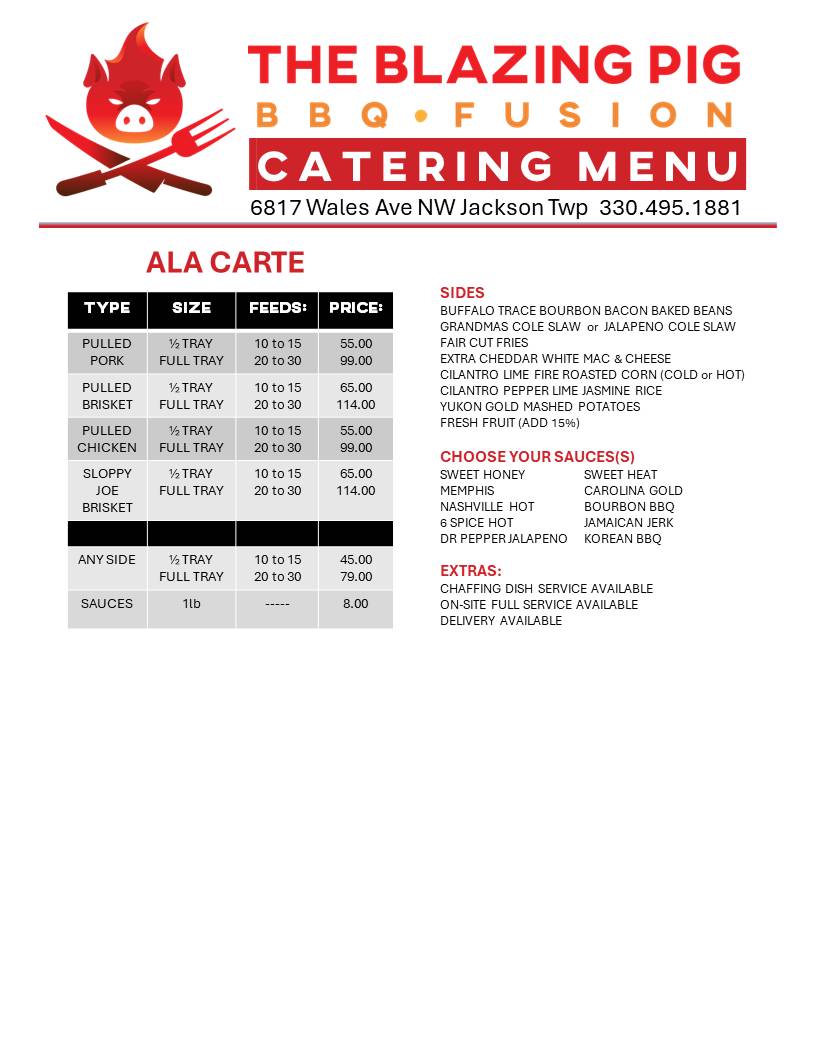 Menu at The Blazing Pig BBQ, Canton