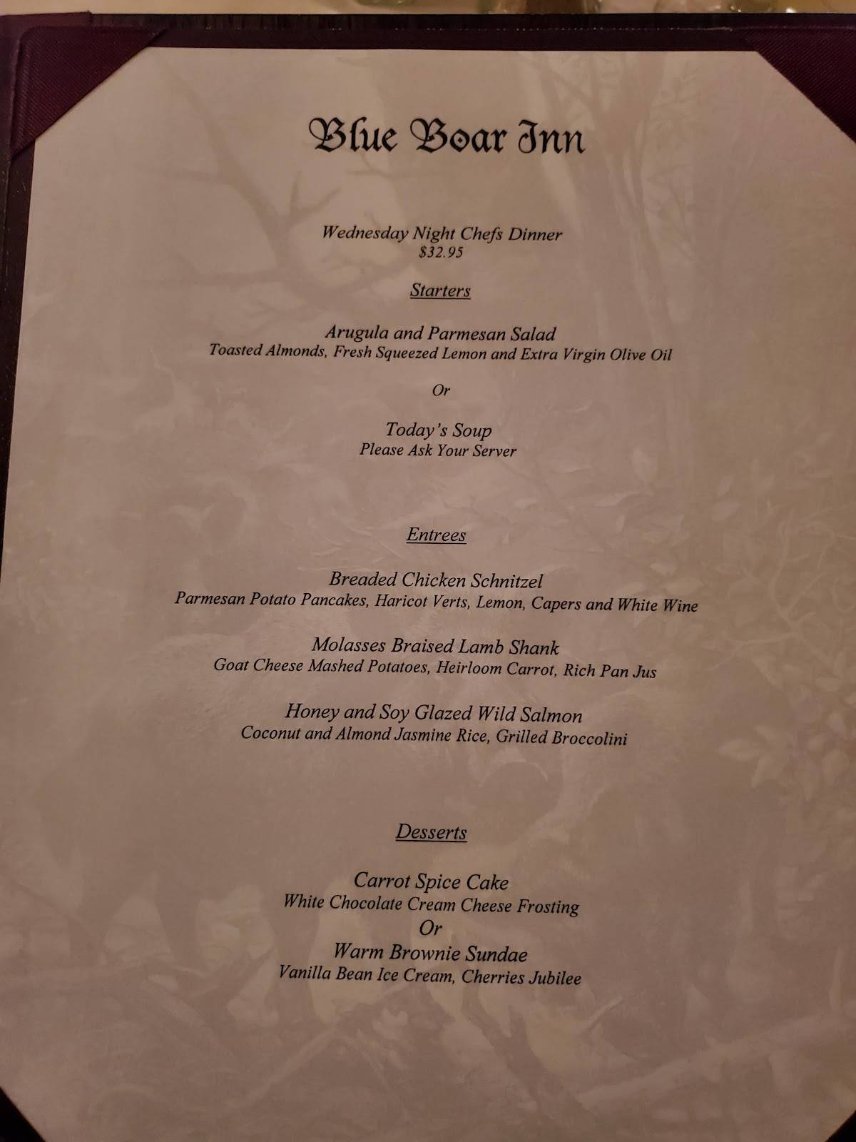 Menu at The Blue Boar Inn & Restaurant, Midway