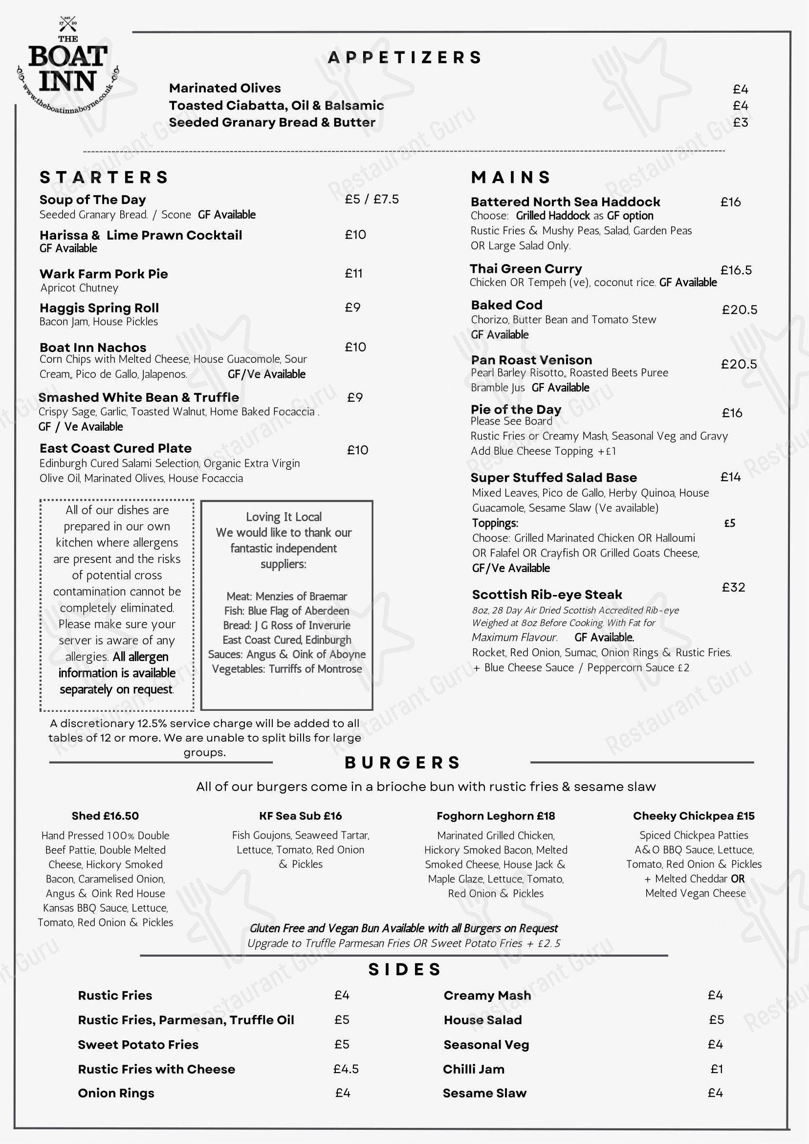 Menu at The Boat Inn restaurant, Aboyne