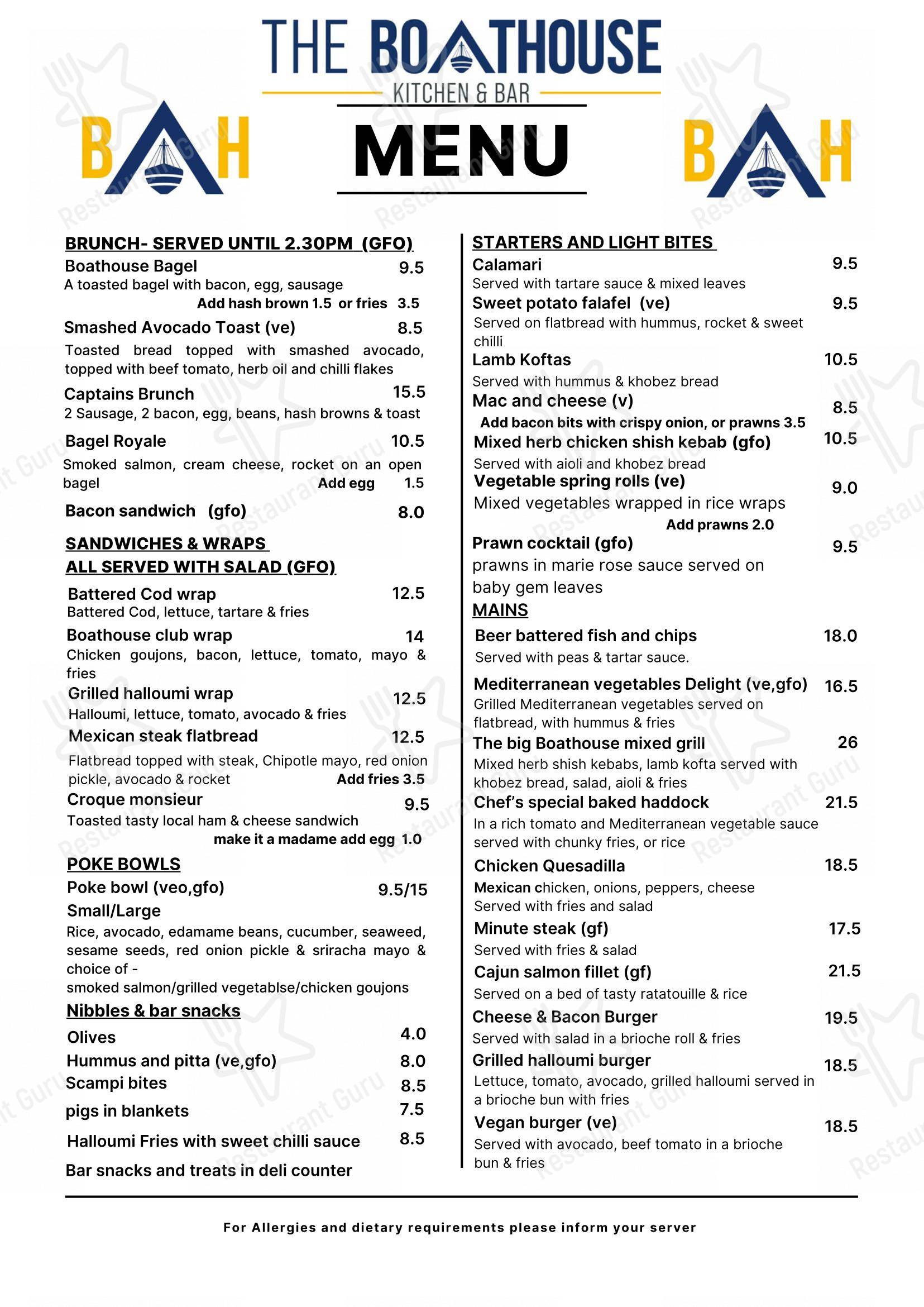 Menu at The Boathouse Kitchen and Bar, Woodbridge