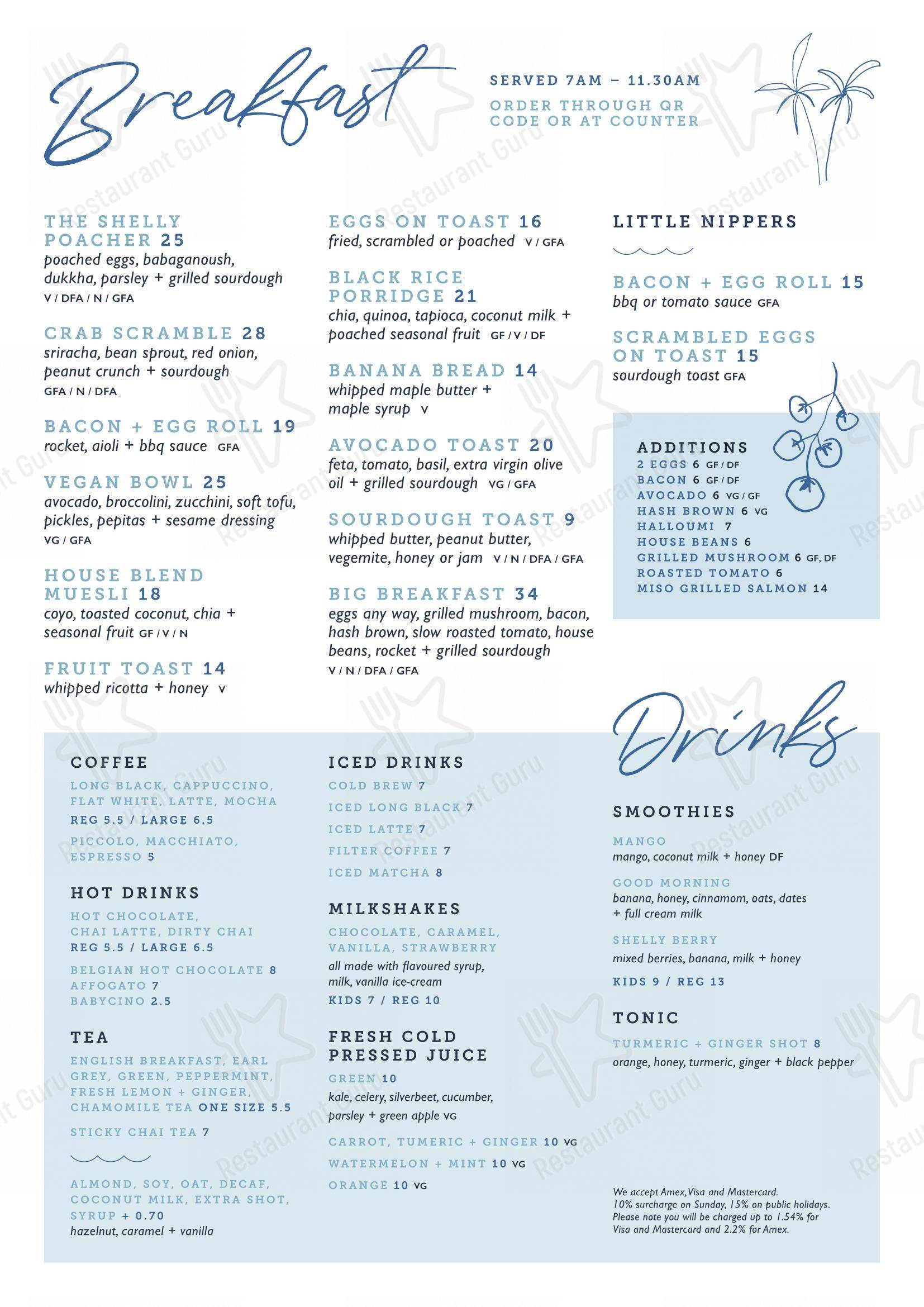 Menu at The Boathouse Shelly Beach cafe, Manly