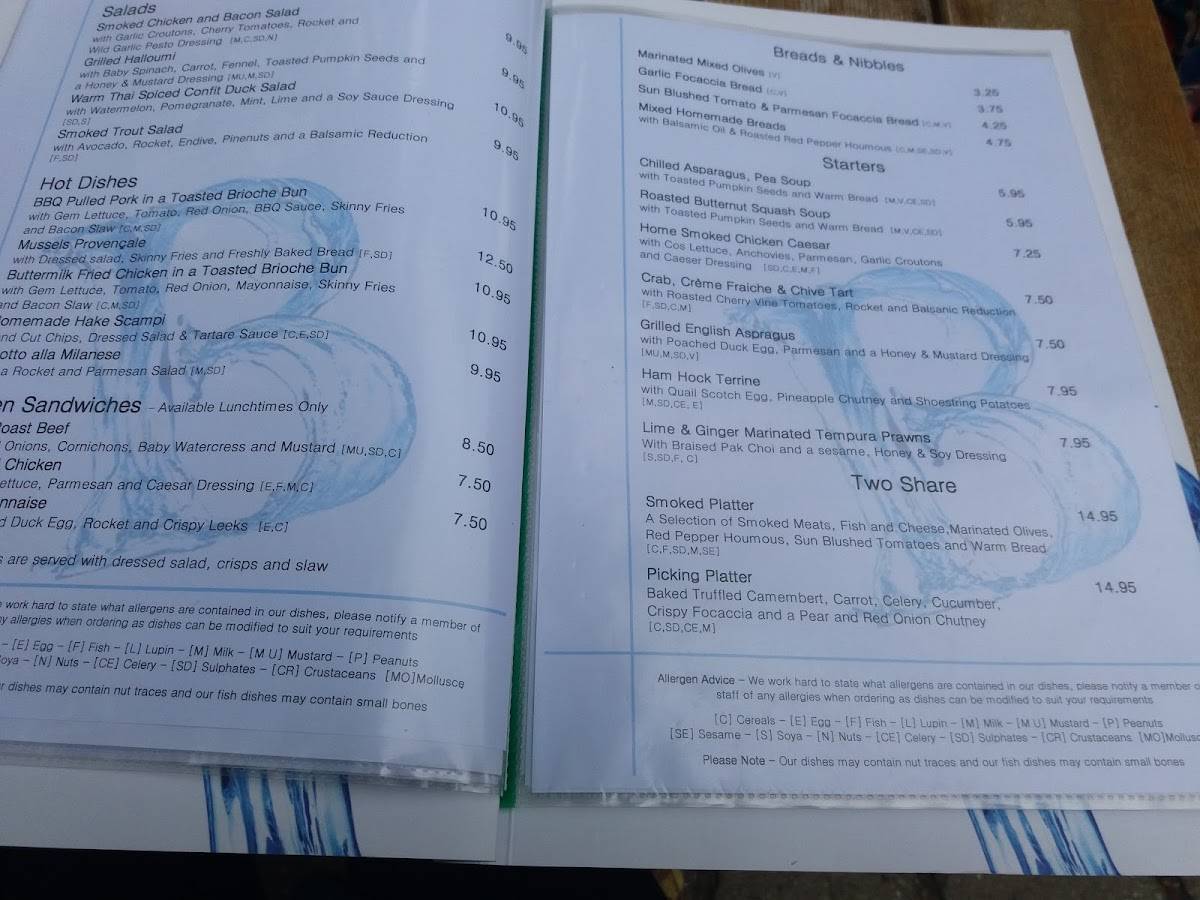 Menu at The Boatyard Dedham restaurant, Colchester