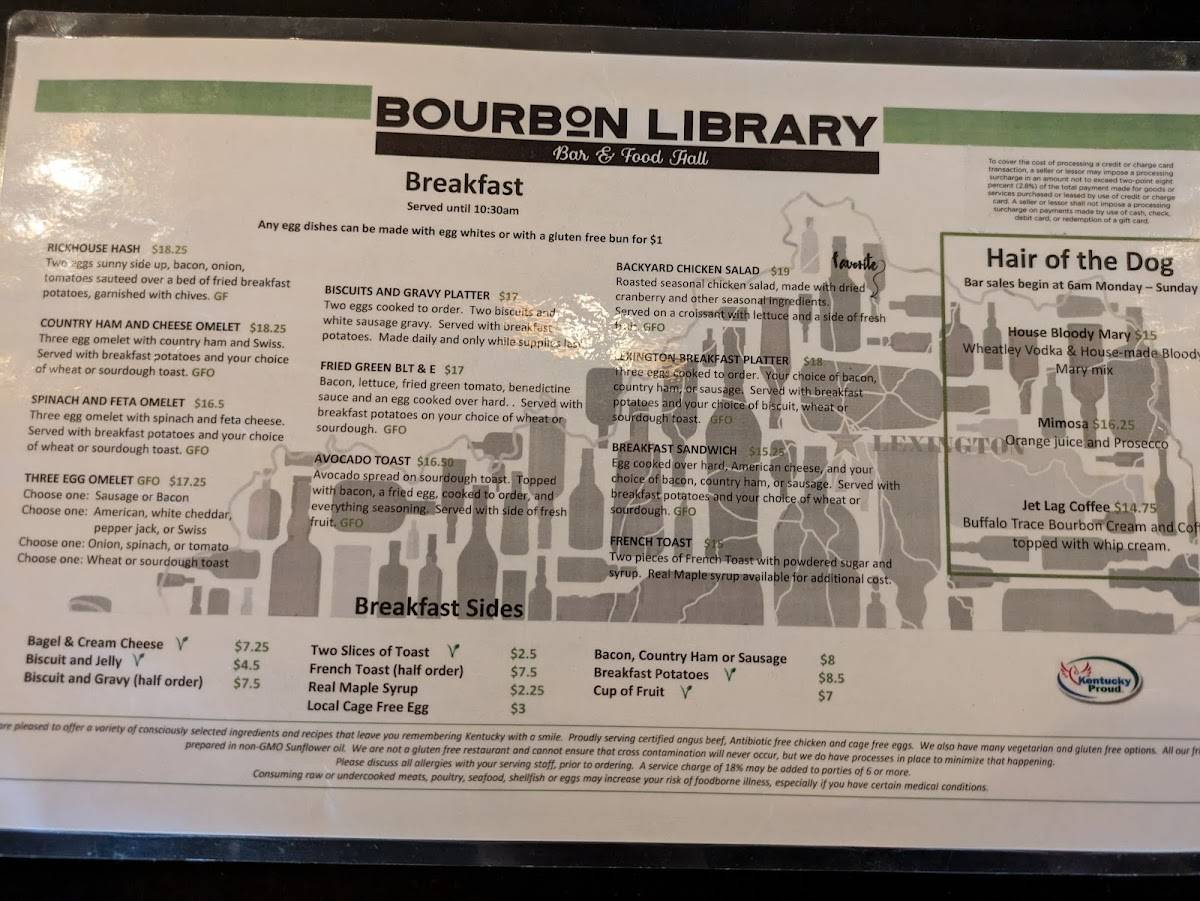 Menu at The Bourbon Library Restaurant & Bar, Lexington