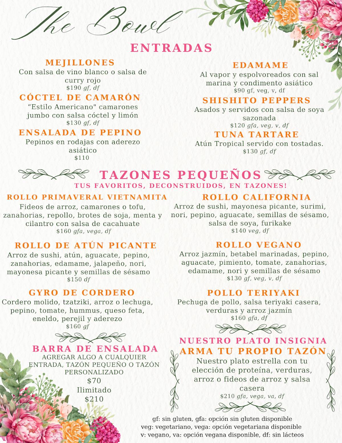 Menu at The Bowl Restaurant, Ajijic