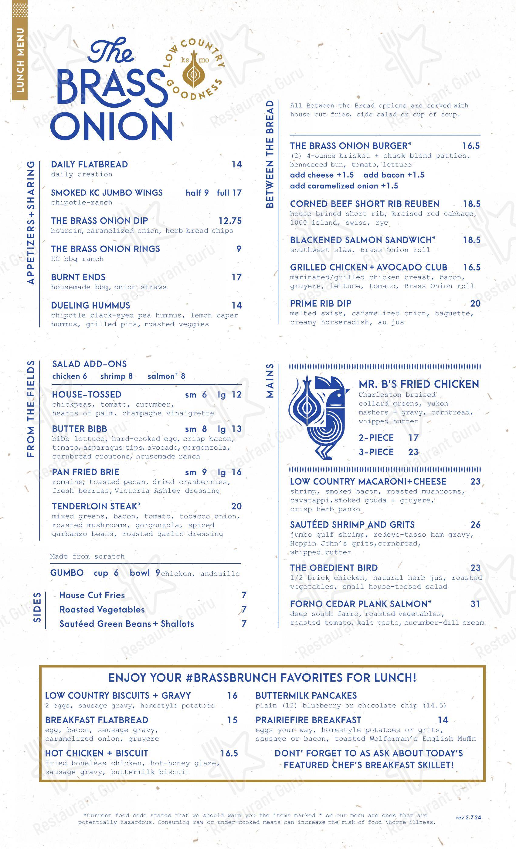 Menu at The Brass Onion pub & bar, Overland Park