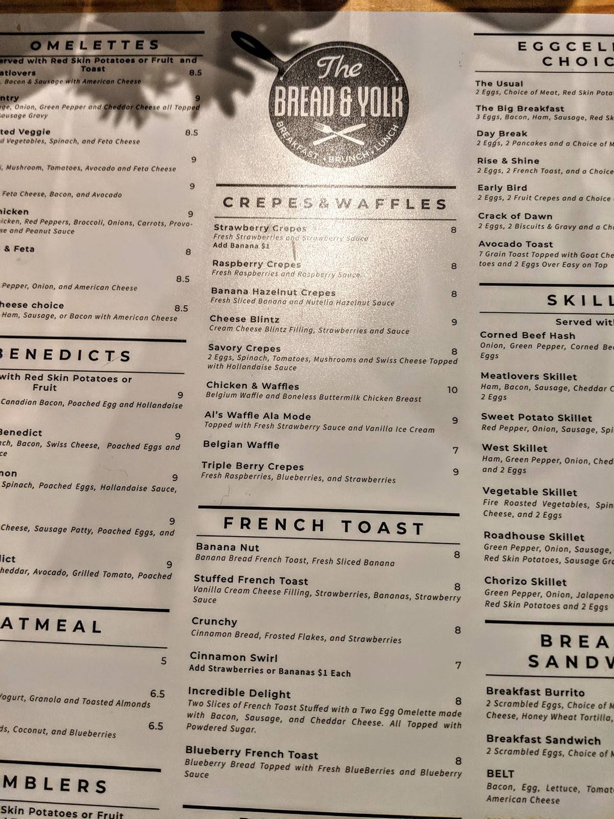 Menu at The Bread & Yolk cafe, Orion charter Township