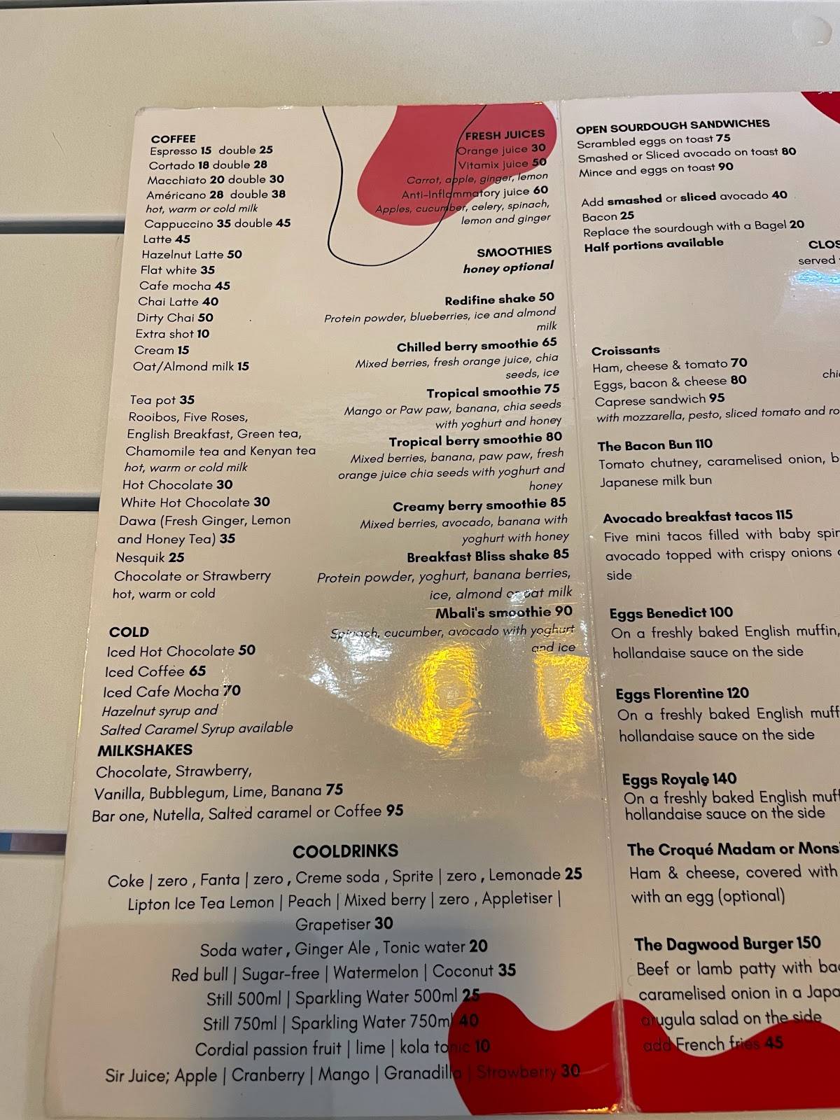 Menu at The Breakfast Room restaurant, Durban, 162 Mahatma Gandhi Rd