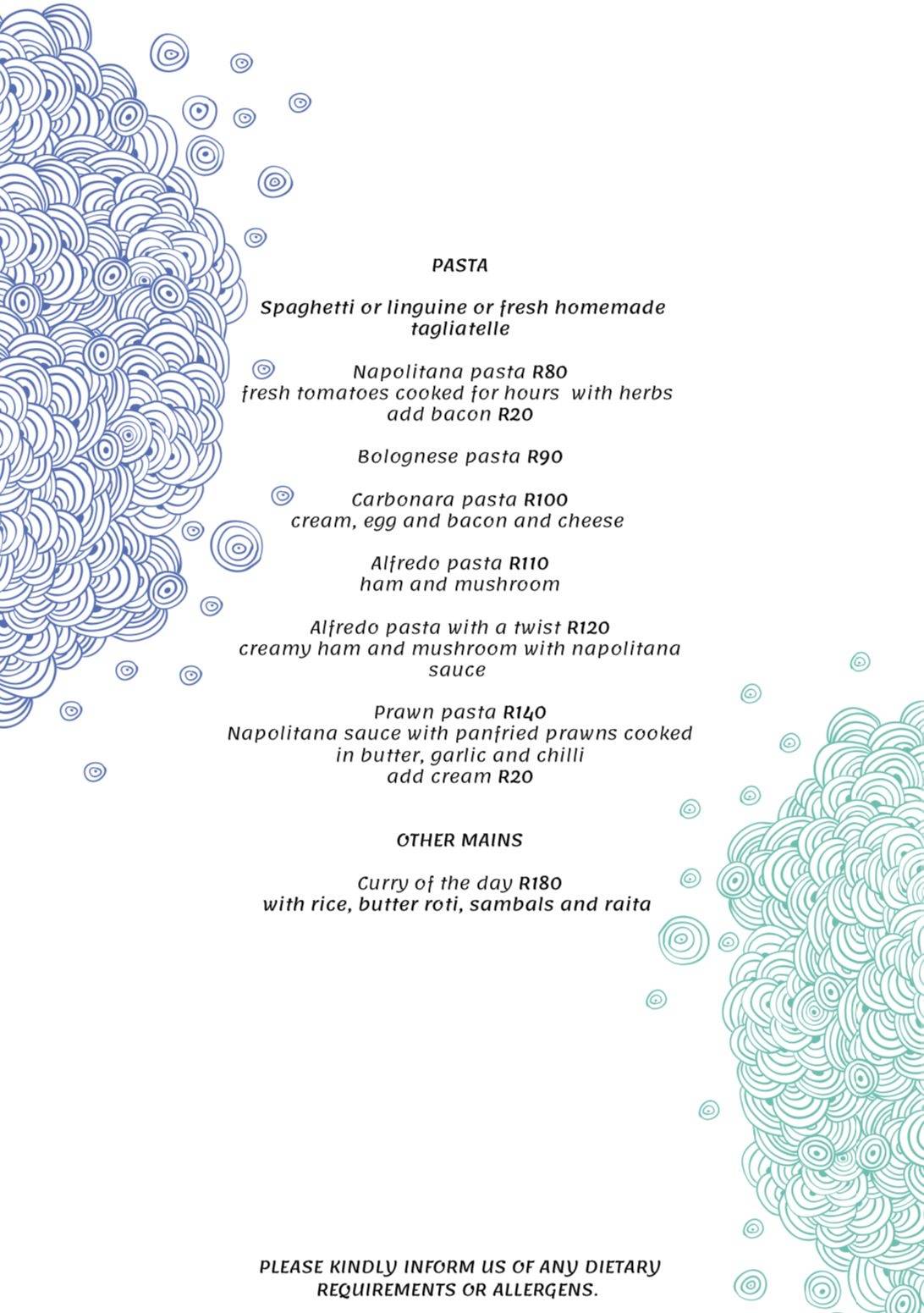 Menu at The Breakfast Room restaurant, Durban