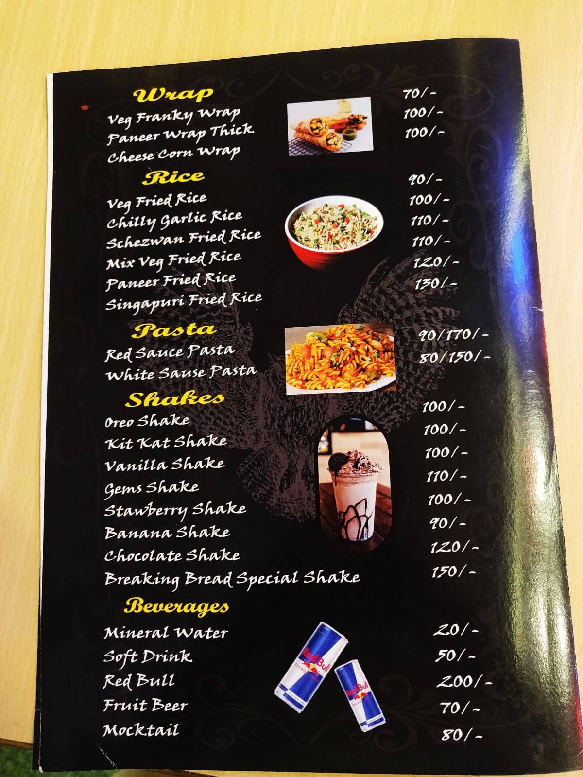 Menu at The Breaking Bread Restro-Café, Lucknow