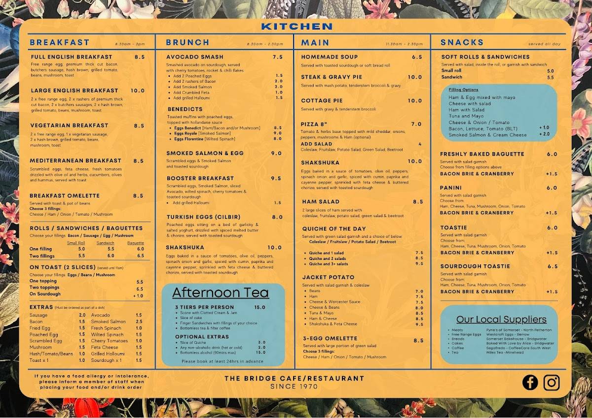 Menu at The Bridge Cafe/Restaurant, Bridgwater