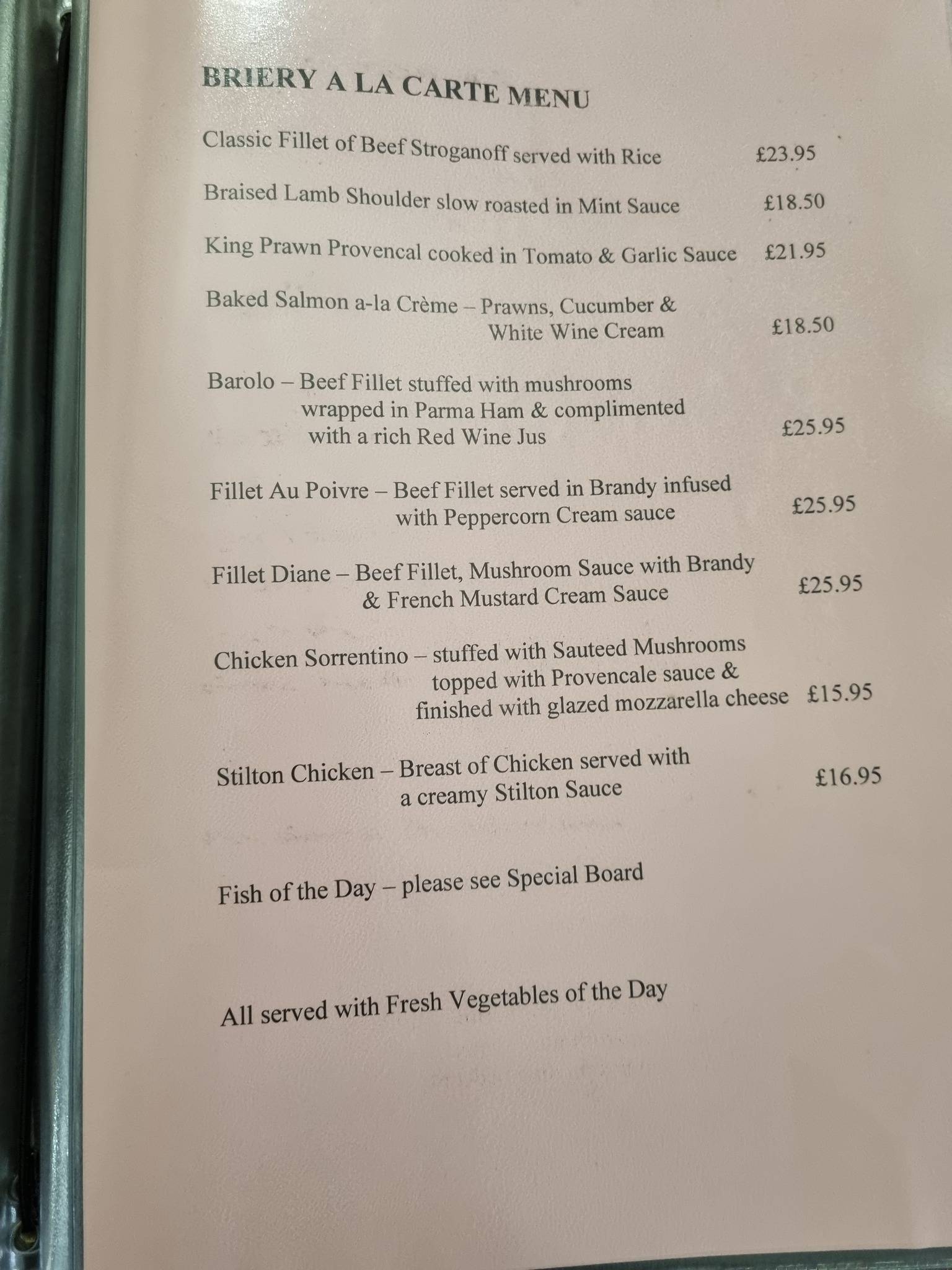 Menu at The Briery restaurant, Workington