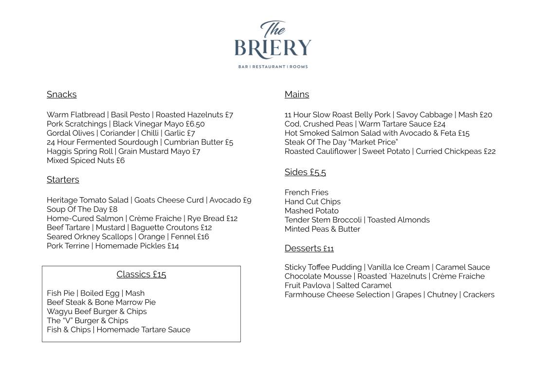 Menu at The Briery pub & bar, Workington