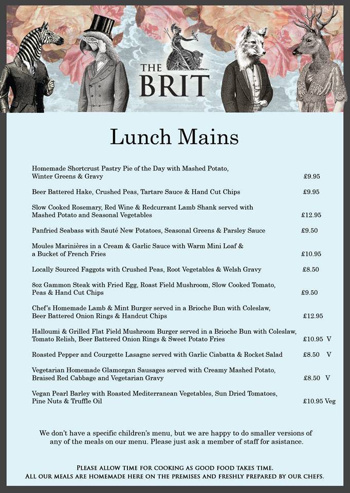 Menu at The Brit Pub, Port Talbot