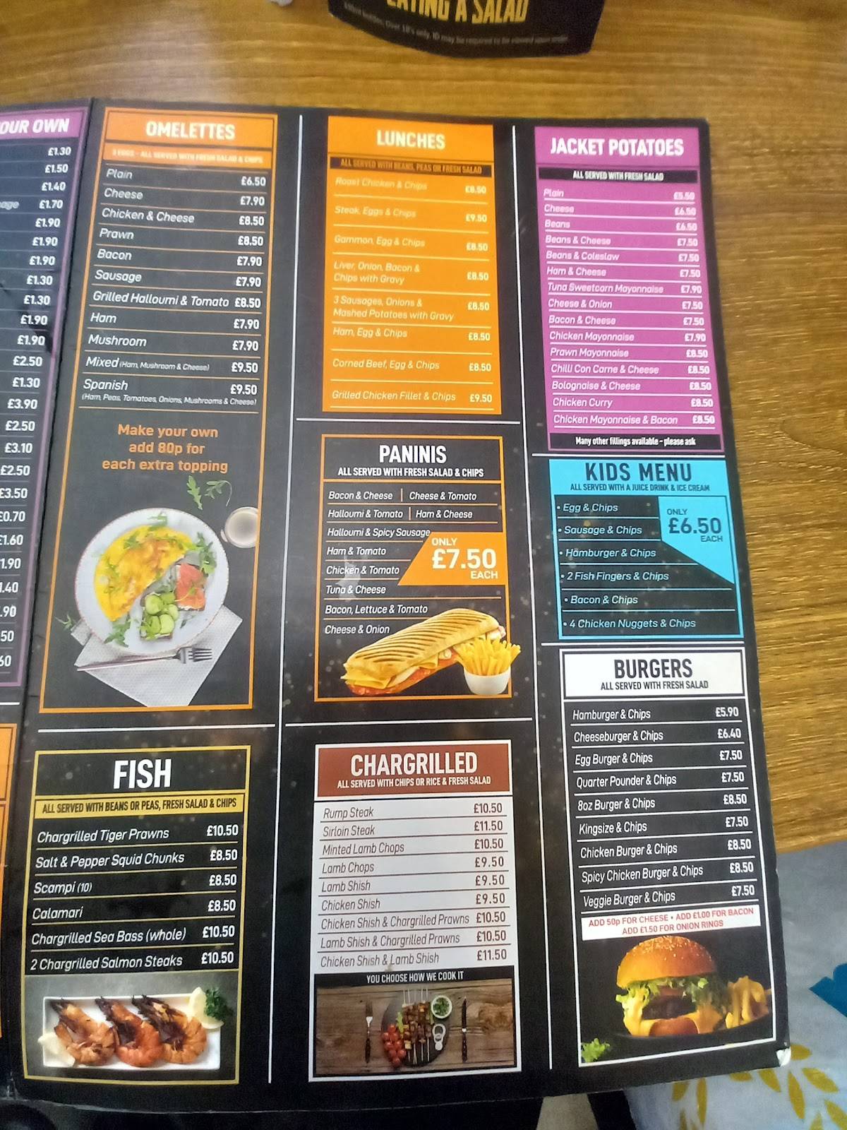 Menu at The Bubble & Sausage cafe, London