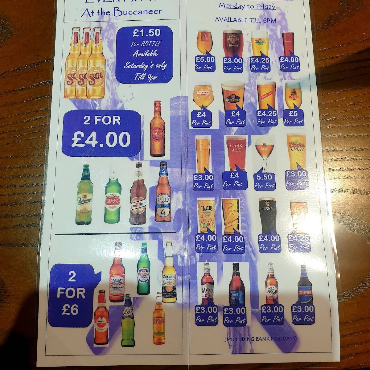 Menu at The Buccaneer pub & bar, Filey