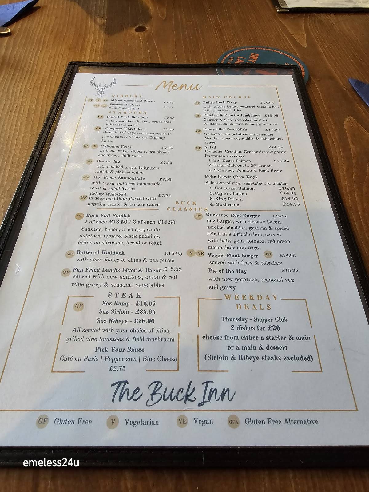 Menu at The Buck Inn pub & bar, Flixton