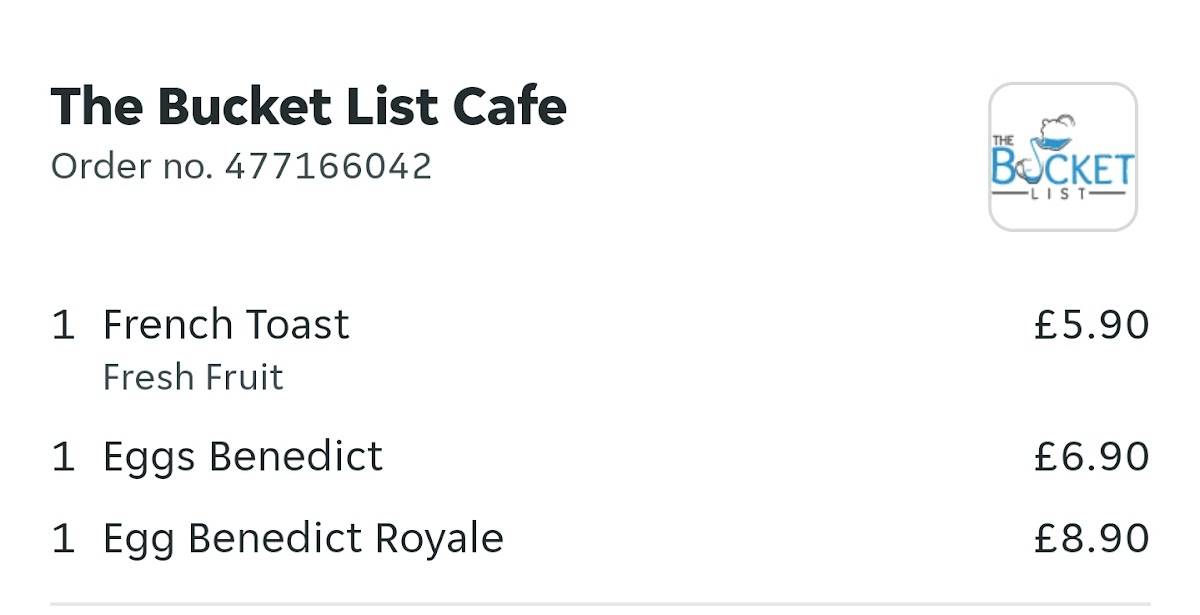 Menu at The Bucket List cafe, Glasgow