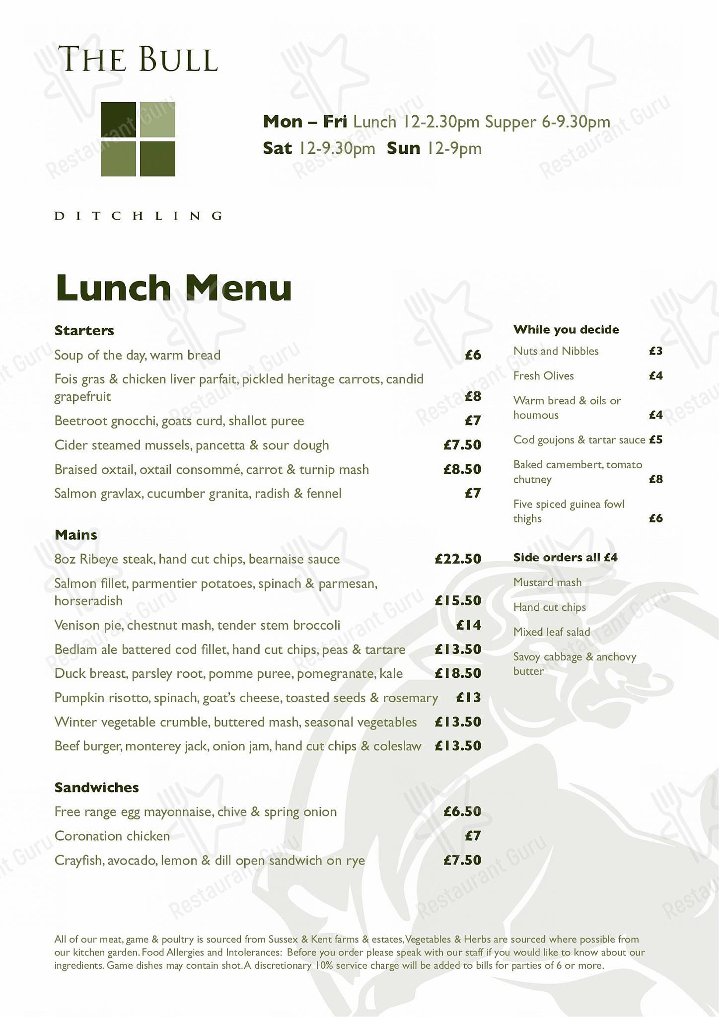Menu at The Bull (Hotel) pub & bar, Hassocks