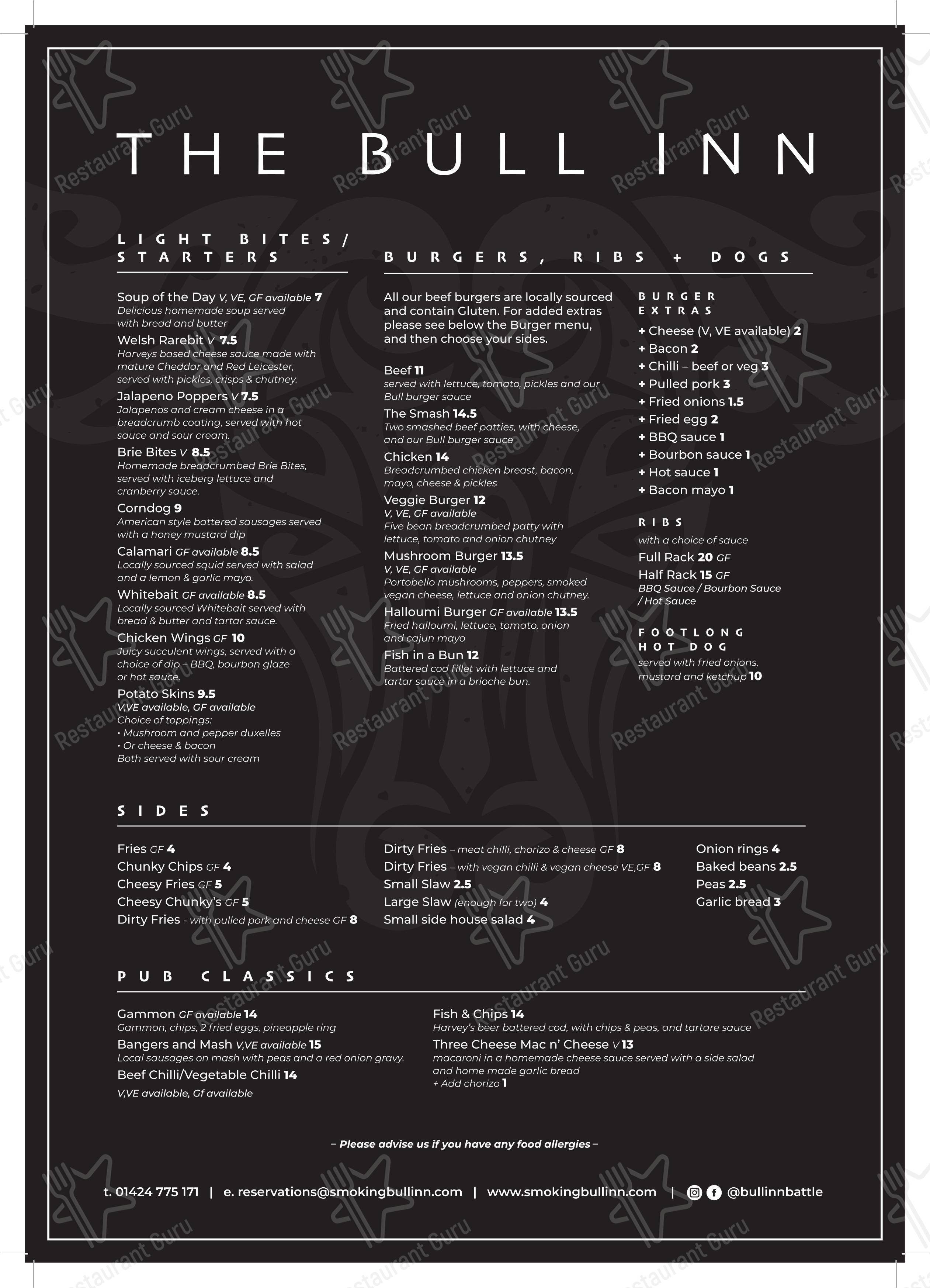 Menu at The Bull Inn Battle pub & bar, Battle, 27 High St