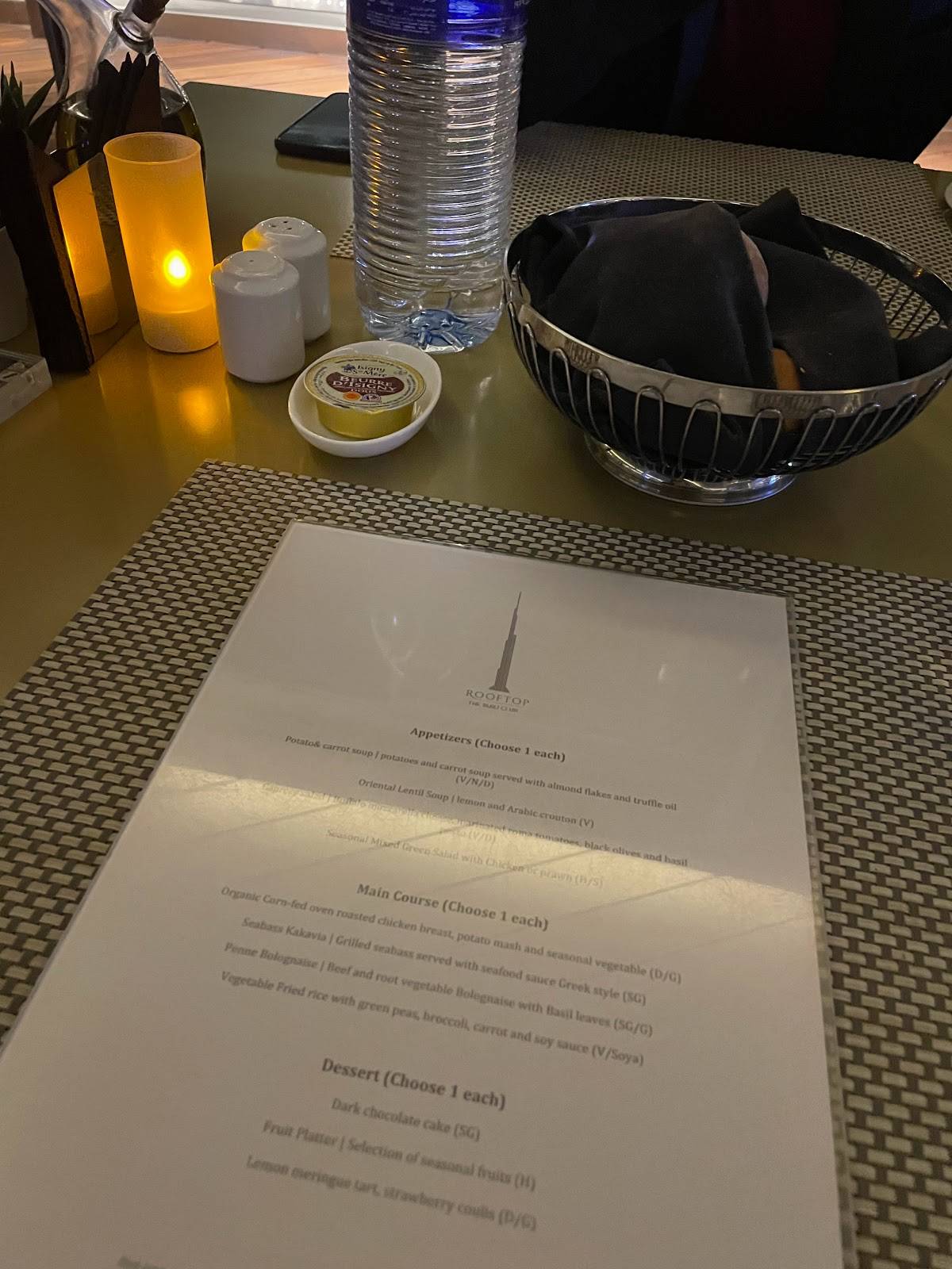 Menu at The Burj Club, Dubai