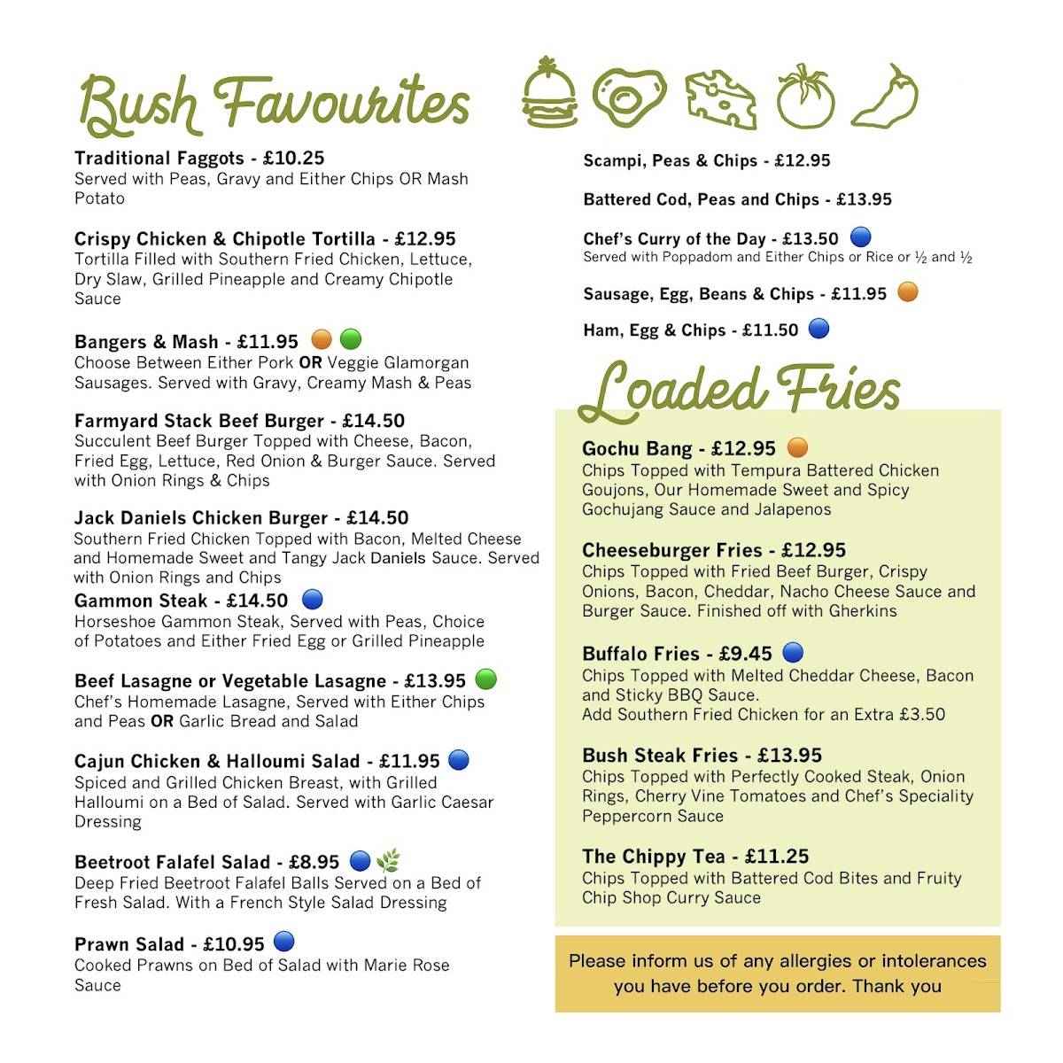 Menu at The Bush Inn pub & bar, Robeston Wathen, B4314